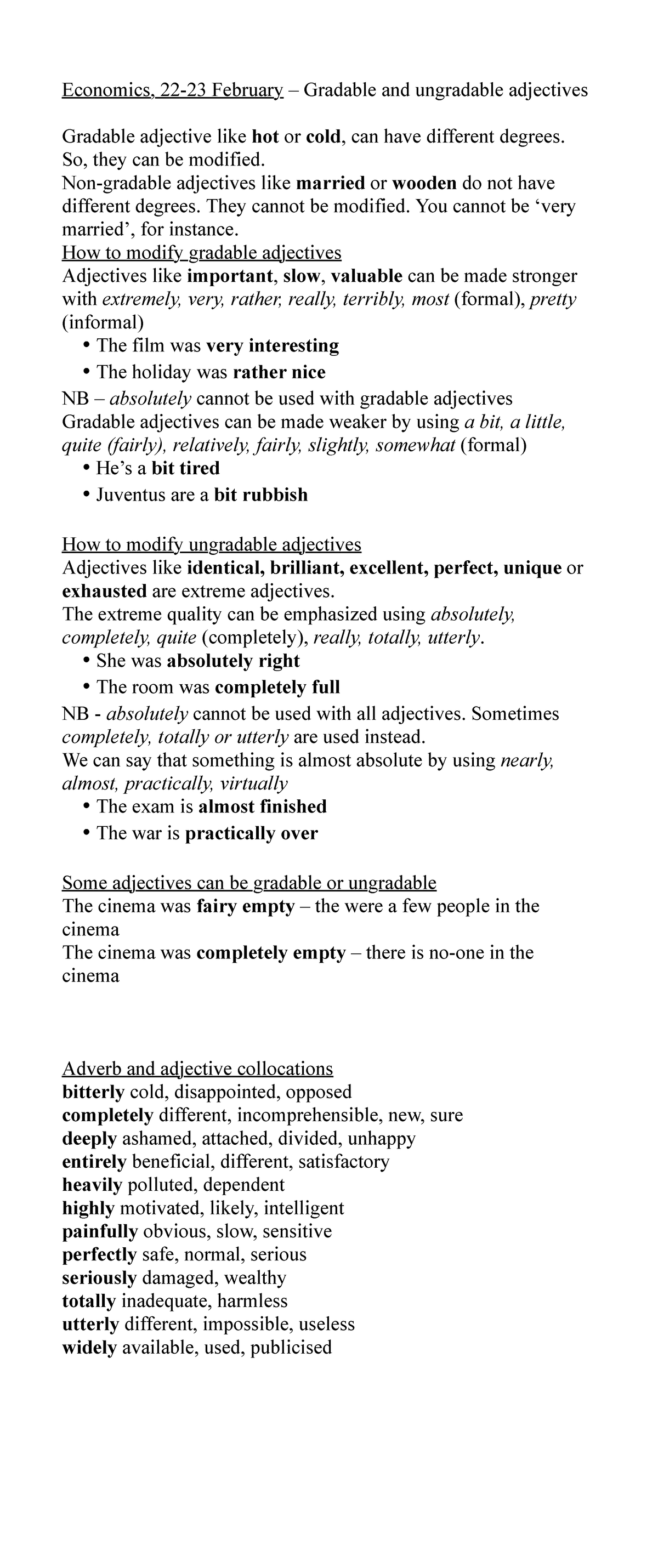 Un-gradable adjectives - Economics, 22-23 February – Gradable and ...