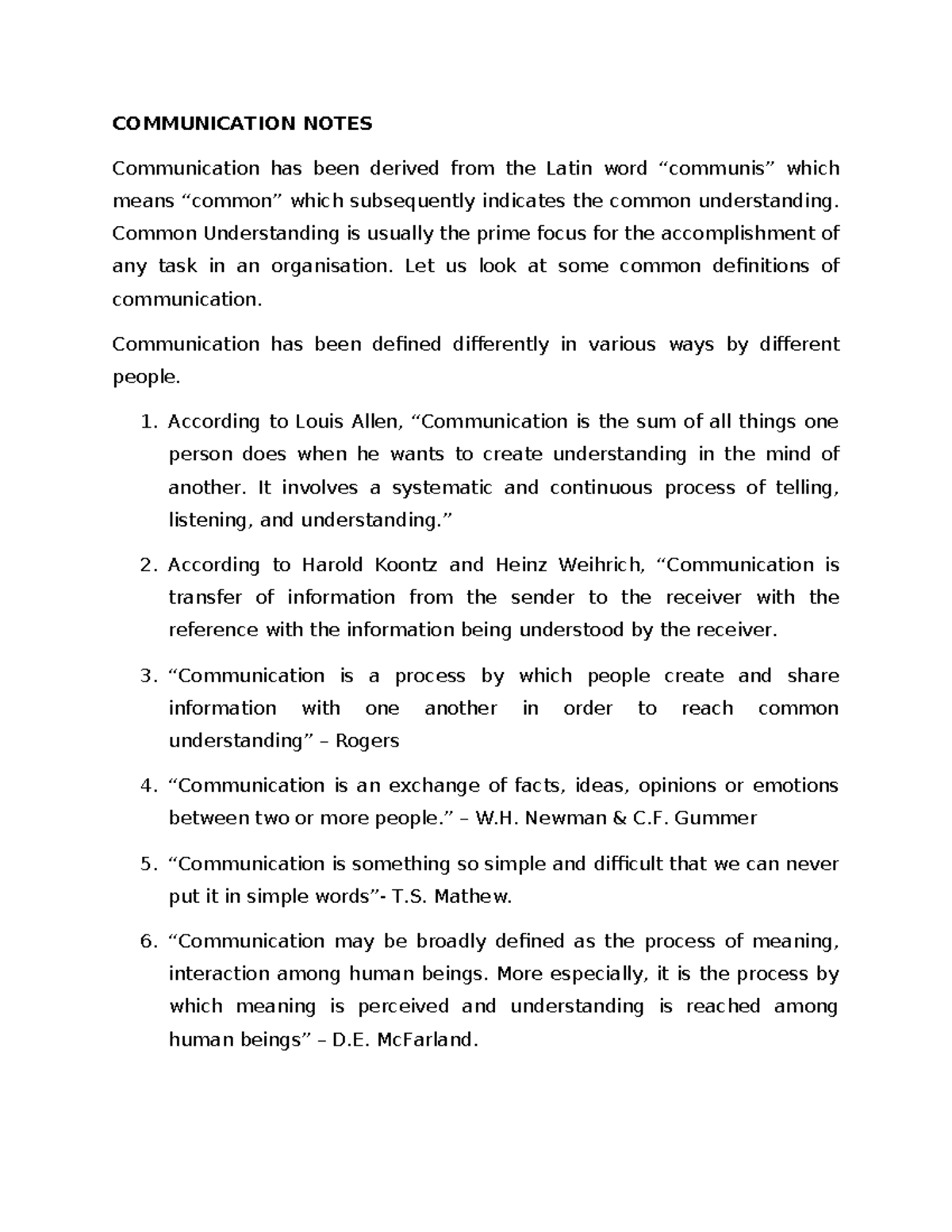 Communication Notes - COMMUNICATION NOTES Communication has been ...