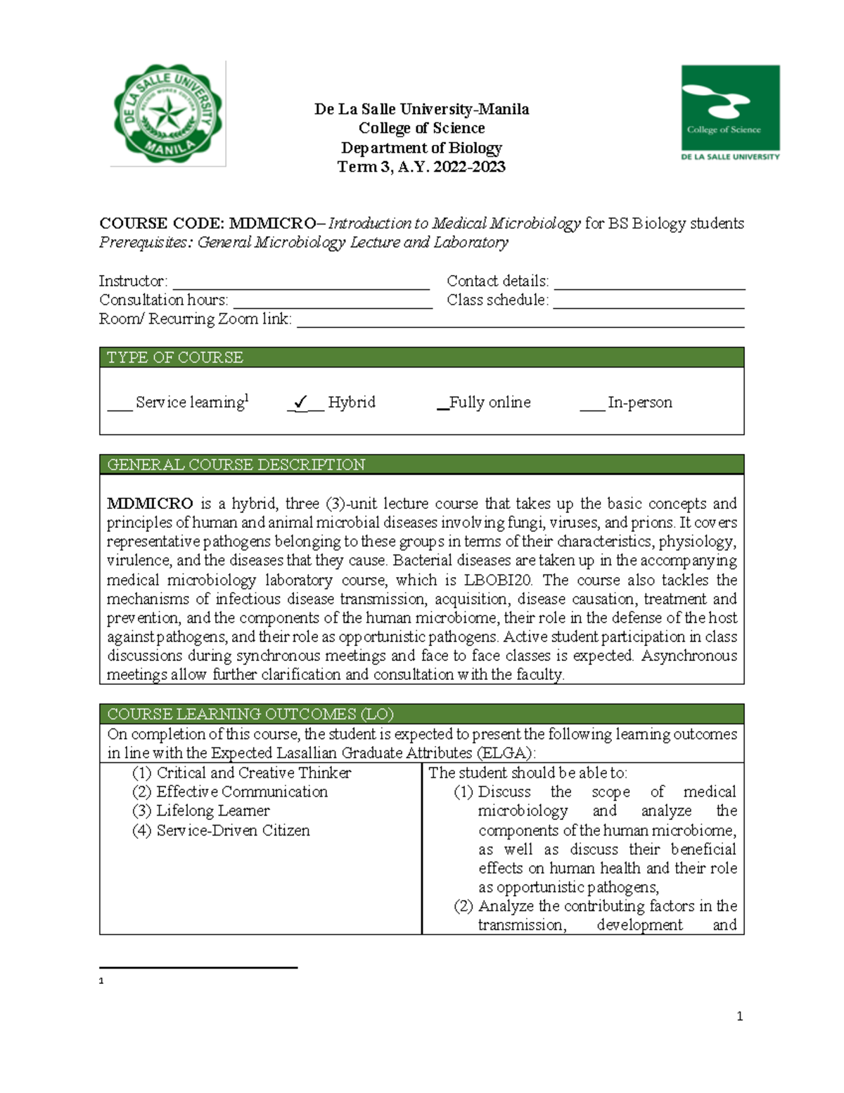 Mdmicro (MED Micro Lec for BS Bio) Lec T3 AY 22 23 - De La Salle ...