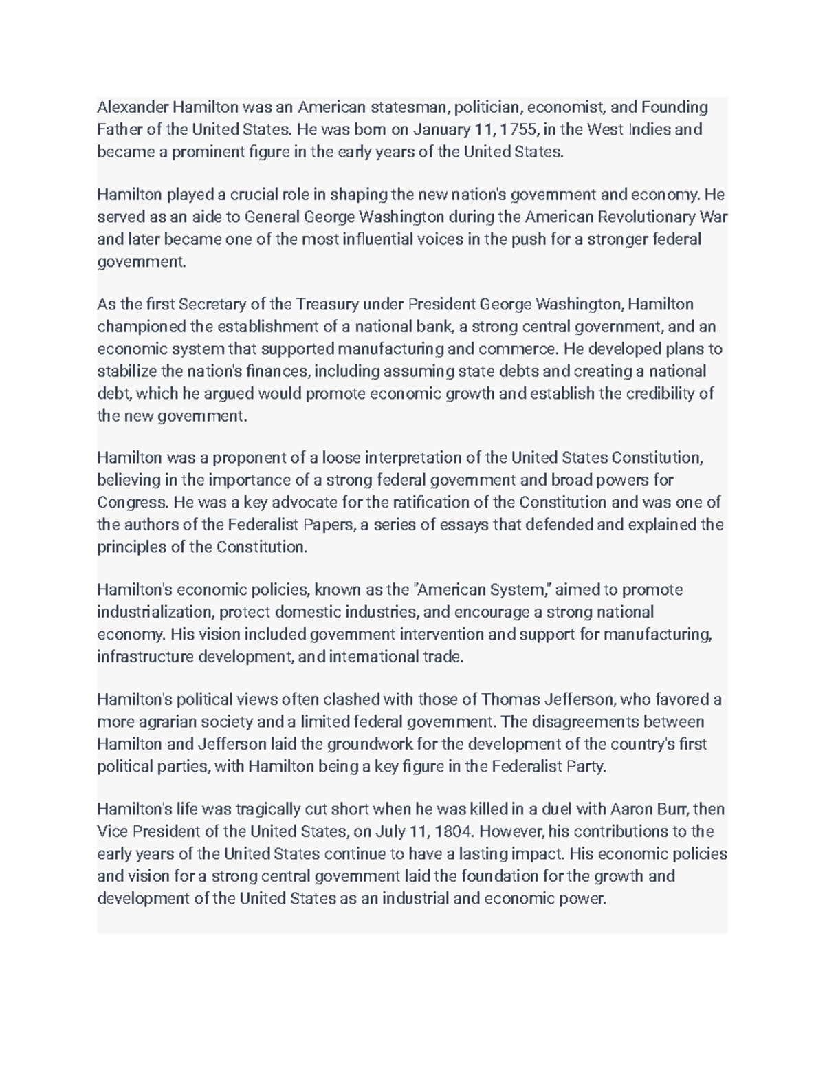 Alexander Hamilton - He was born on January 11, 1755, in the West ...