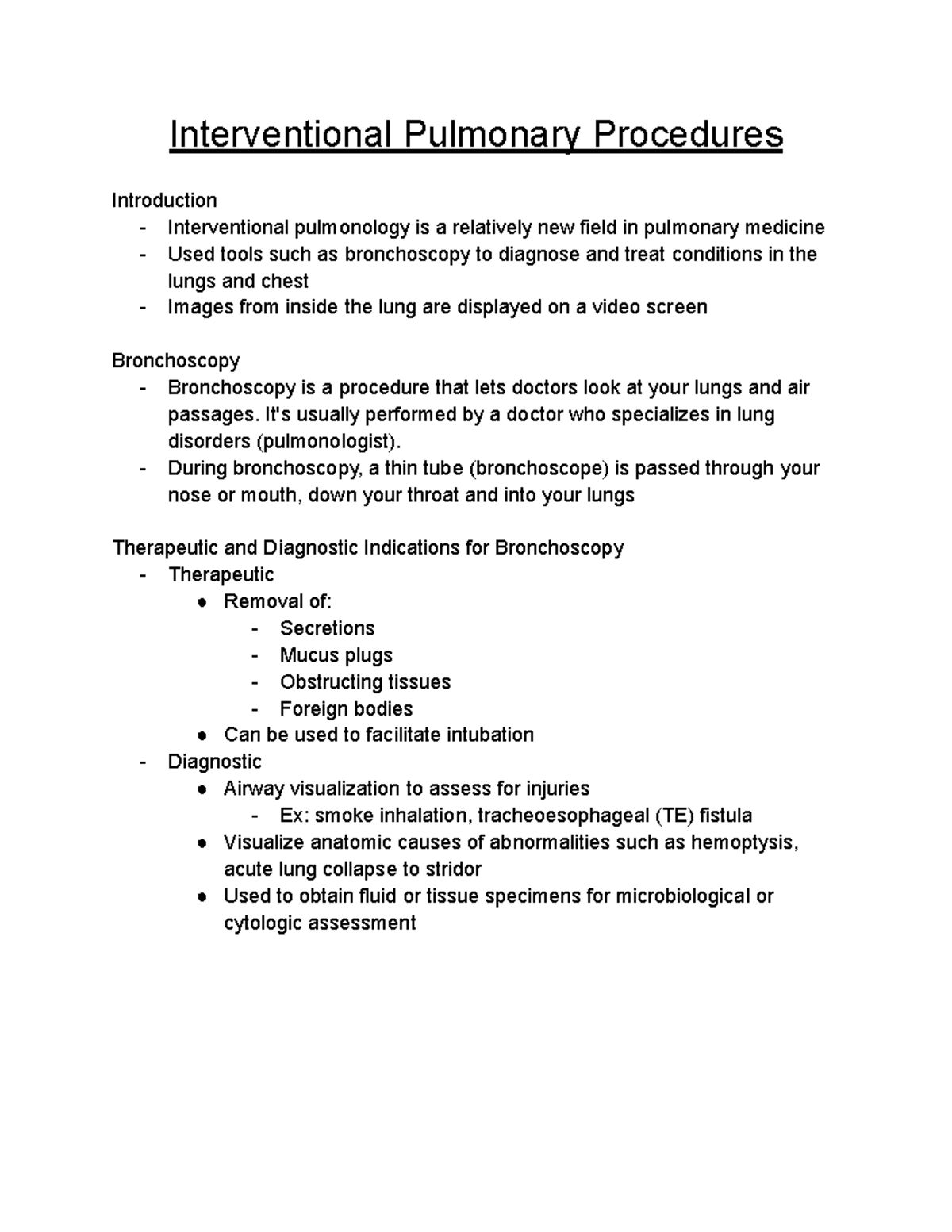 Interventional Pulmonary Procedures - Interventional Pulmonary ...
