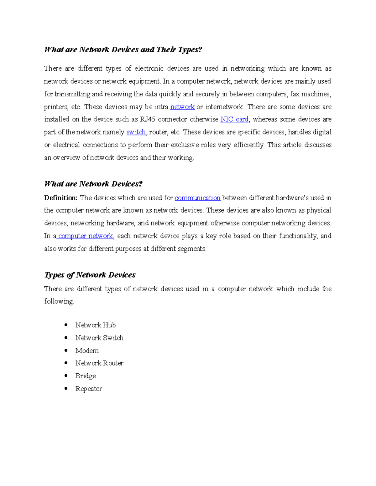 What are Network Devices and Their Types - BS in Computer Science - Studocu