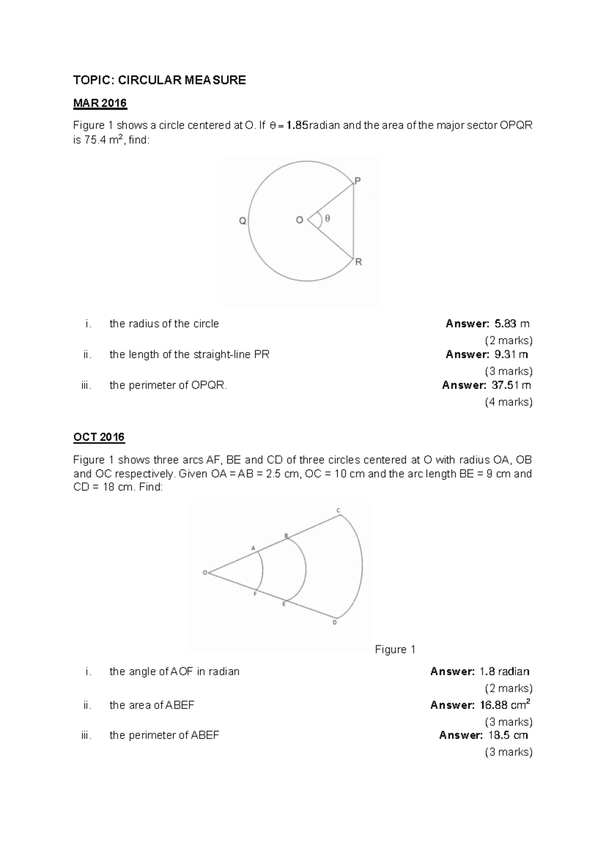 Chapter 4 Circular Measure - TOPIC: CIRCULAR MEASURE MAR 2016 Figure 1 ...