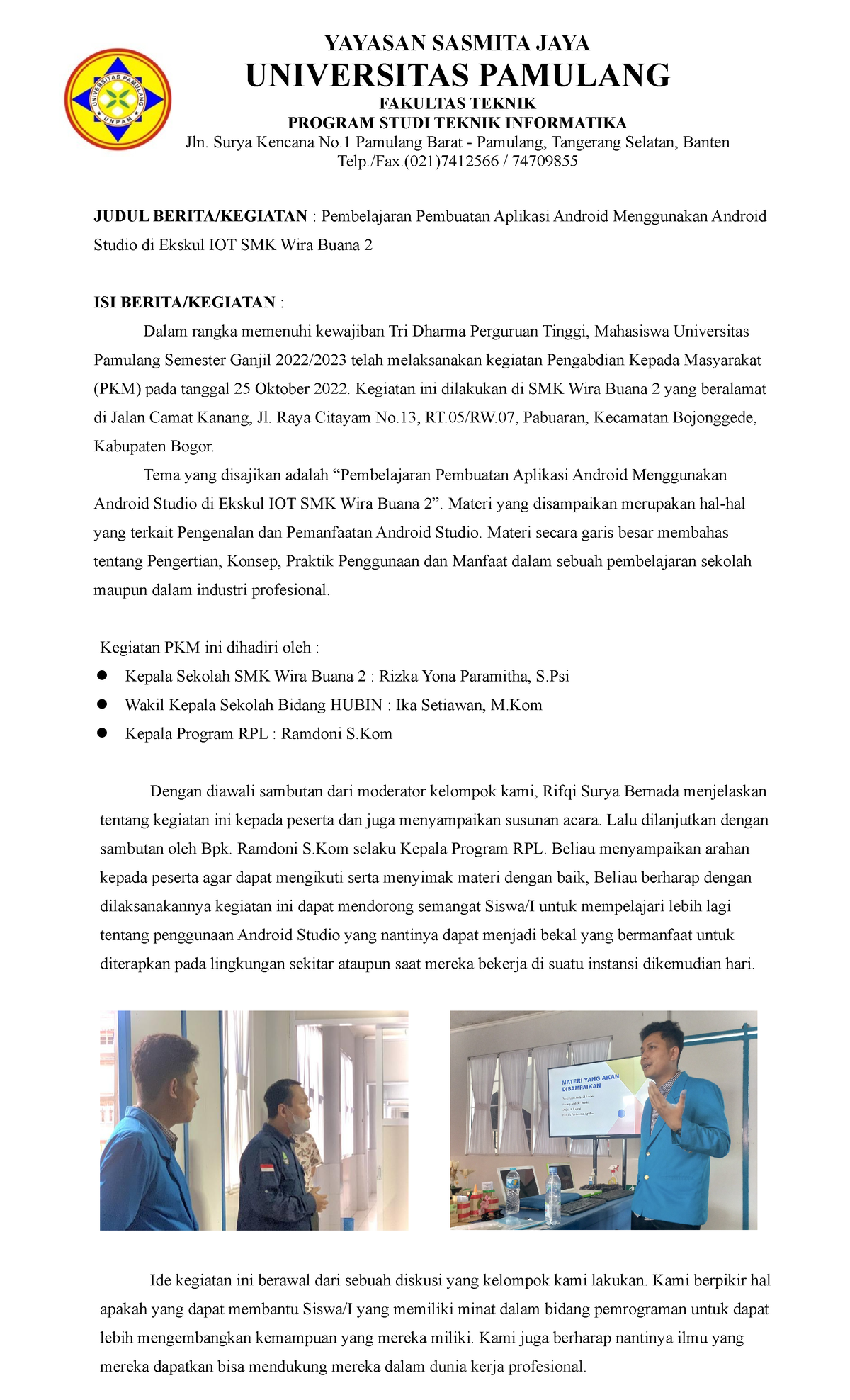 Template Press Release - YAYASAN SASMITA JAYA UNIVERSITAS PAMULANG FAKULTAS TEKNIK PROGRAM STUDI ...