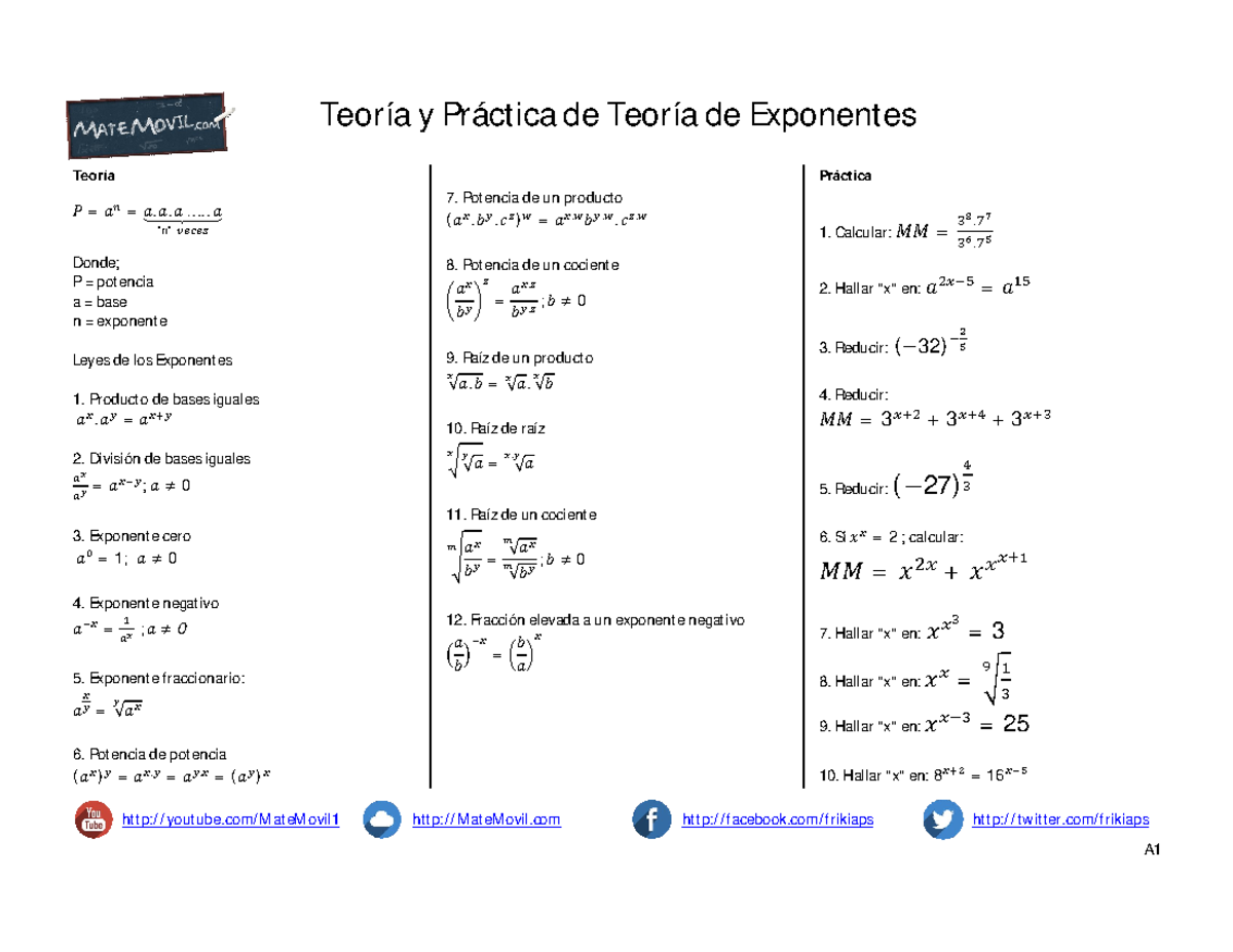 teoría de Exponentes - Teoría y Práctica de Teoría de Exponentes ...