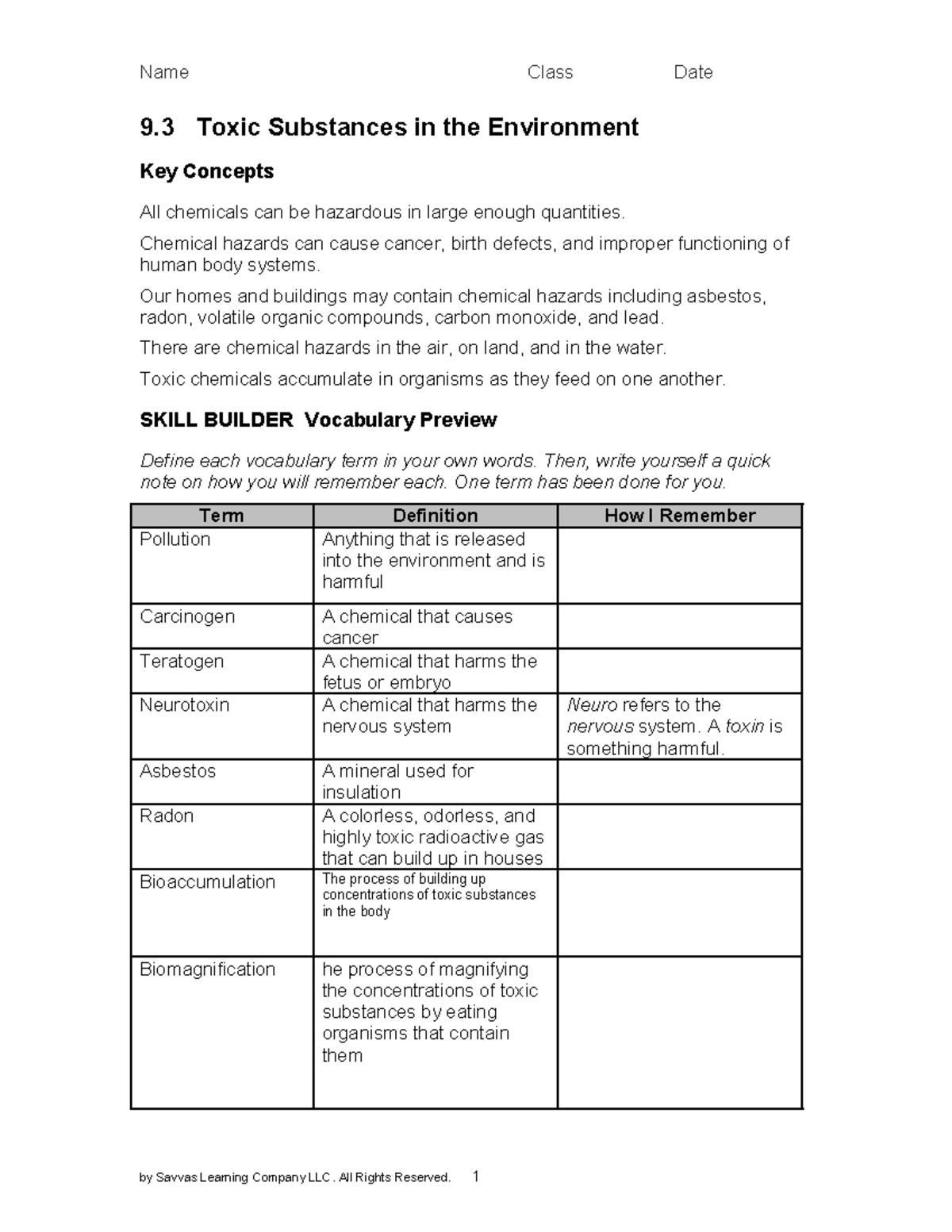 ENV21 09 03 Wkbk Lesson - jkdcwbirve i e - 9 Toxic Substances in the ...