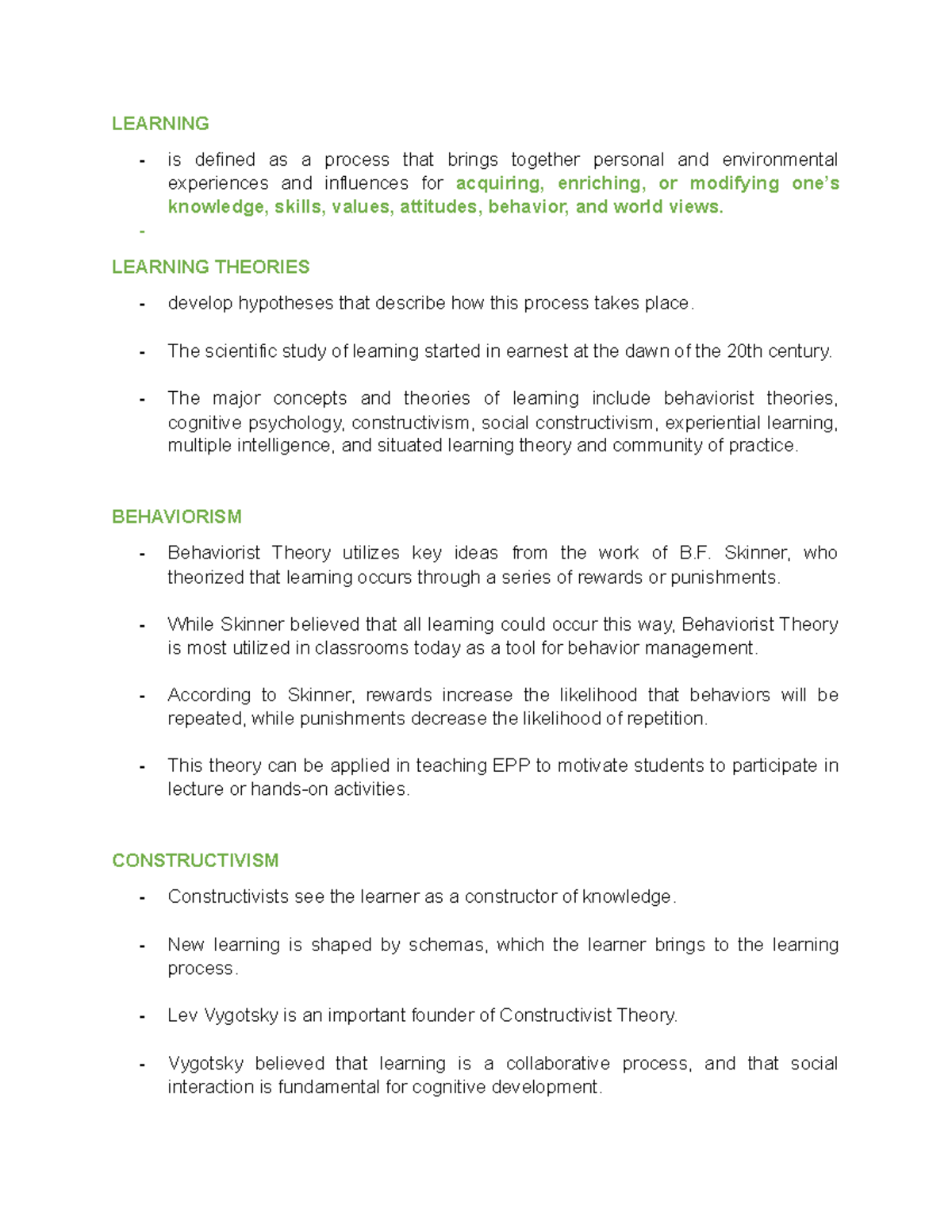 TLE i - basic needs in life - LEARNING - is defined as a process that ...