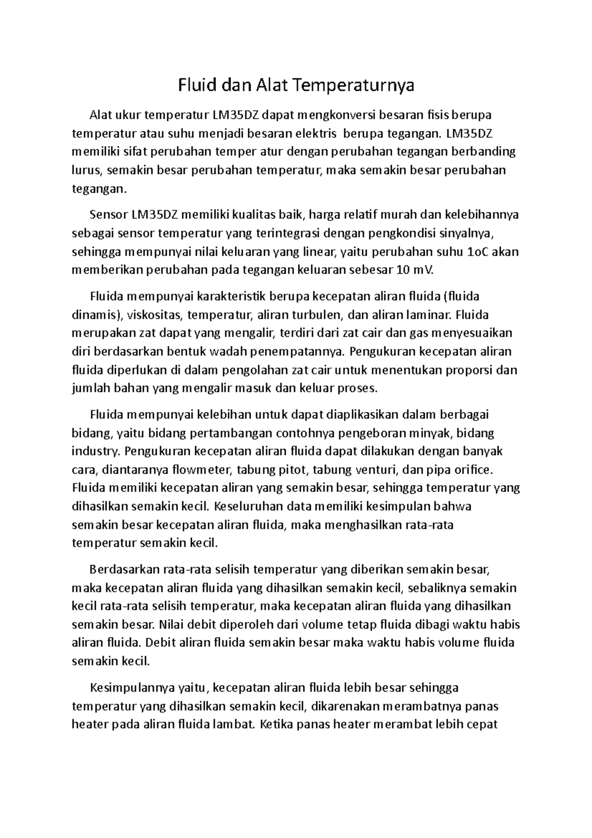 Fluid dan Alat Temperaturnya - LM35DZ memiliki sifat perubahan temper atur dengan perubahan ...