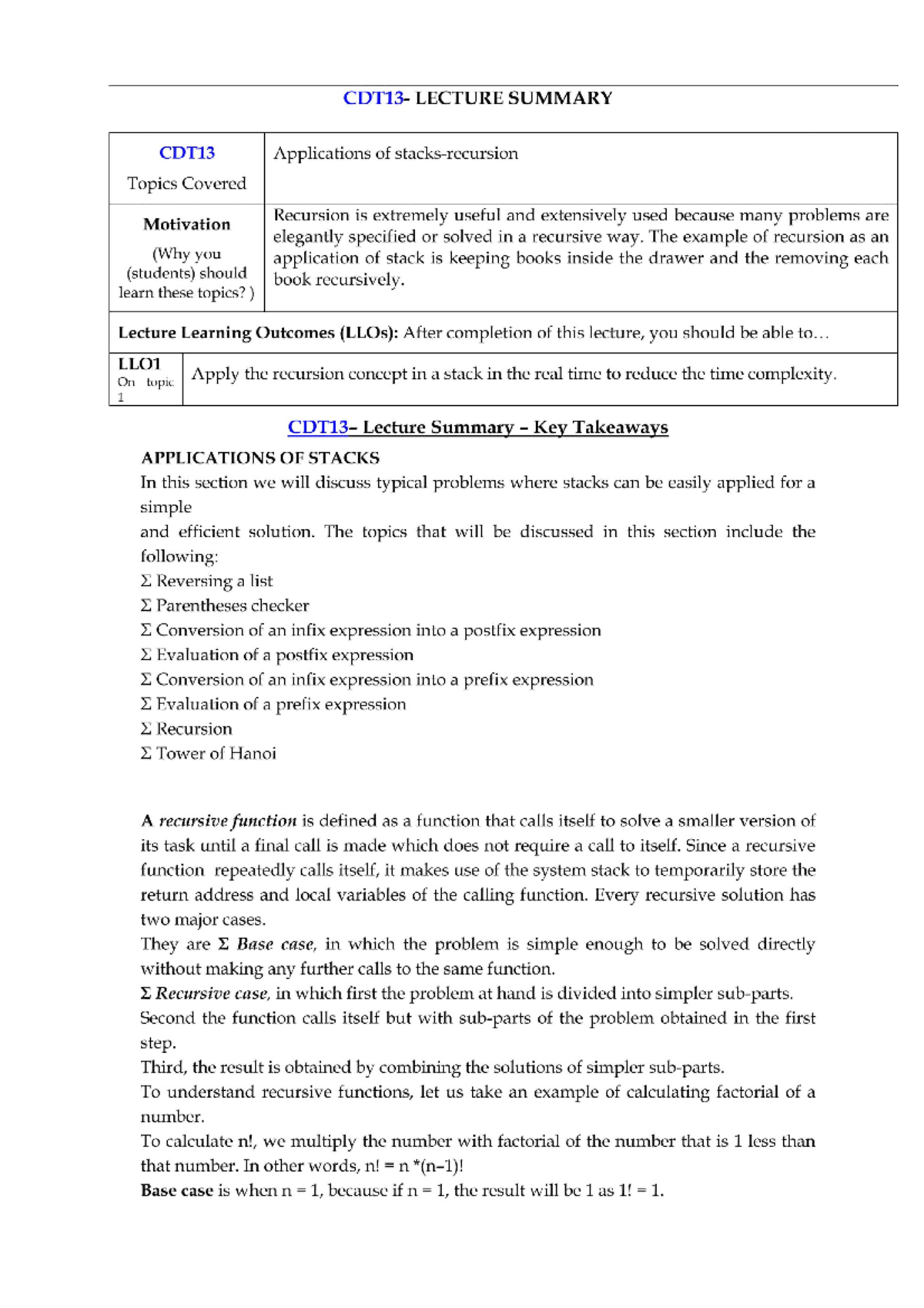 DS CDT13 Summary - DS Important Summaries - Data Structures using “C” - Studocu