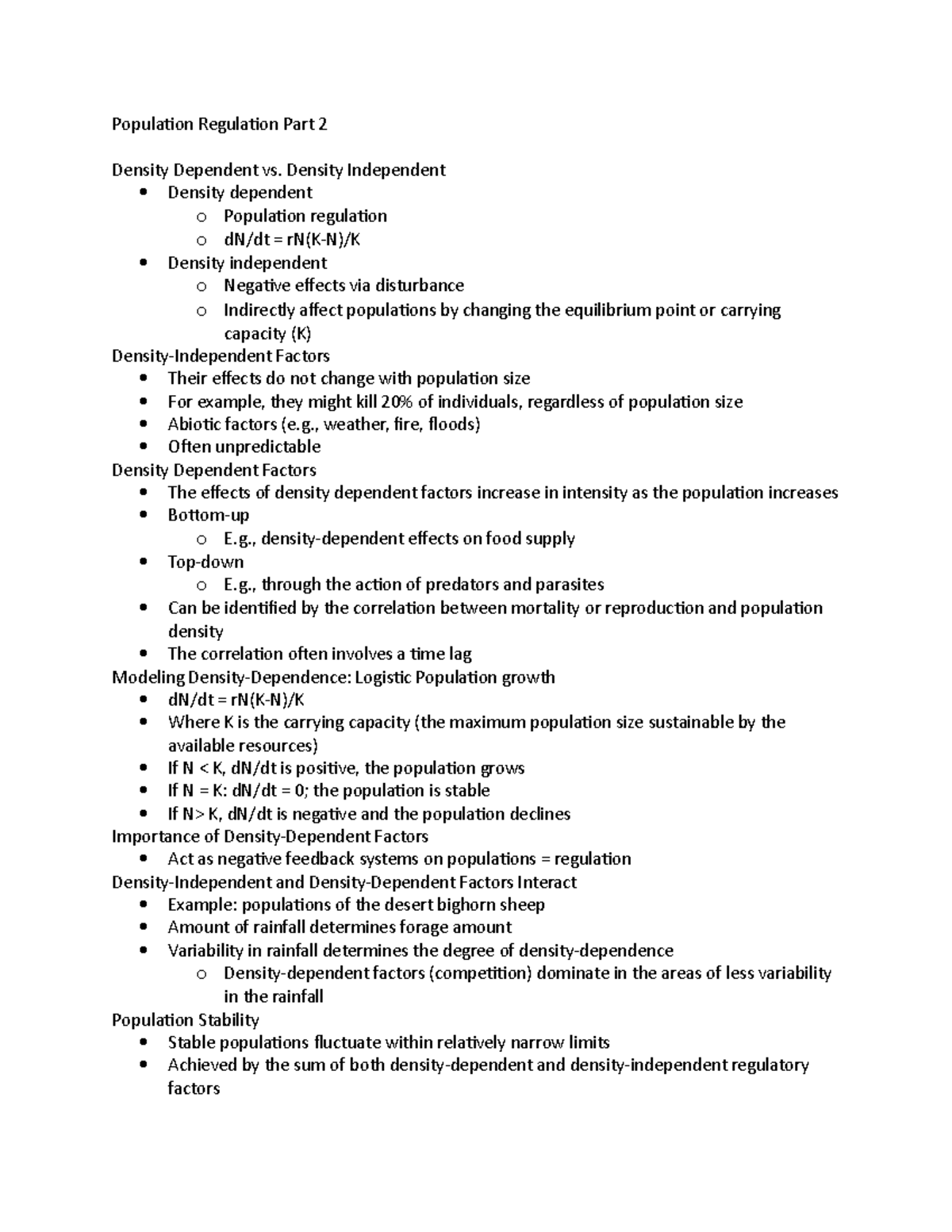 Population Regulation Part 2 - Density Independent Density dependent o ...