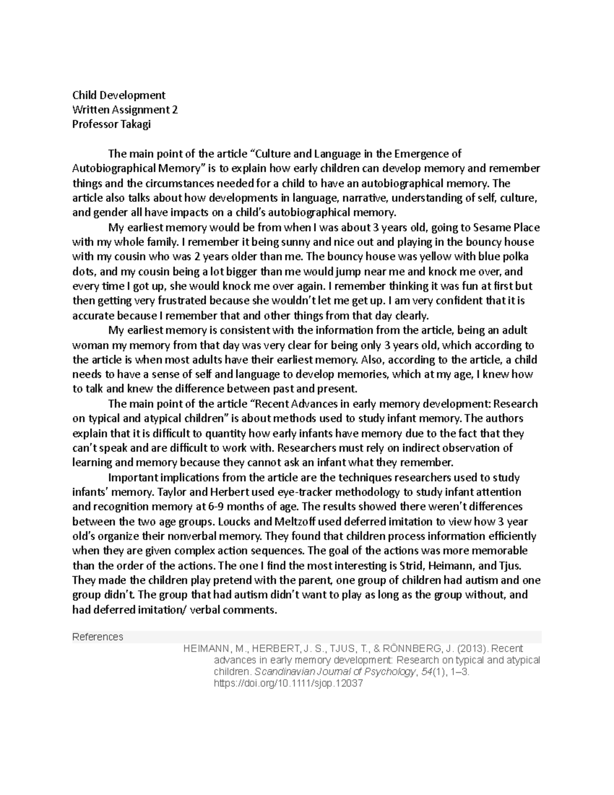 Child dev written 2 - Child Development Written Assignment 2 Professor ...