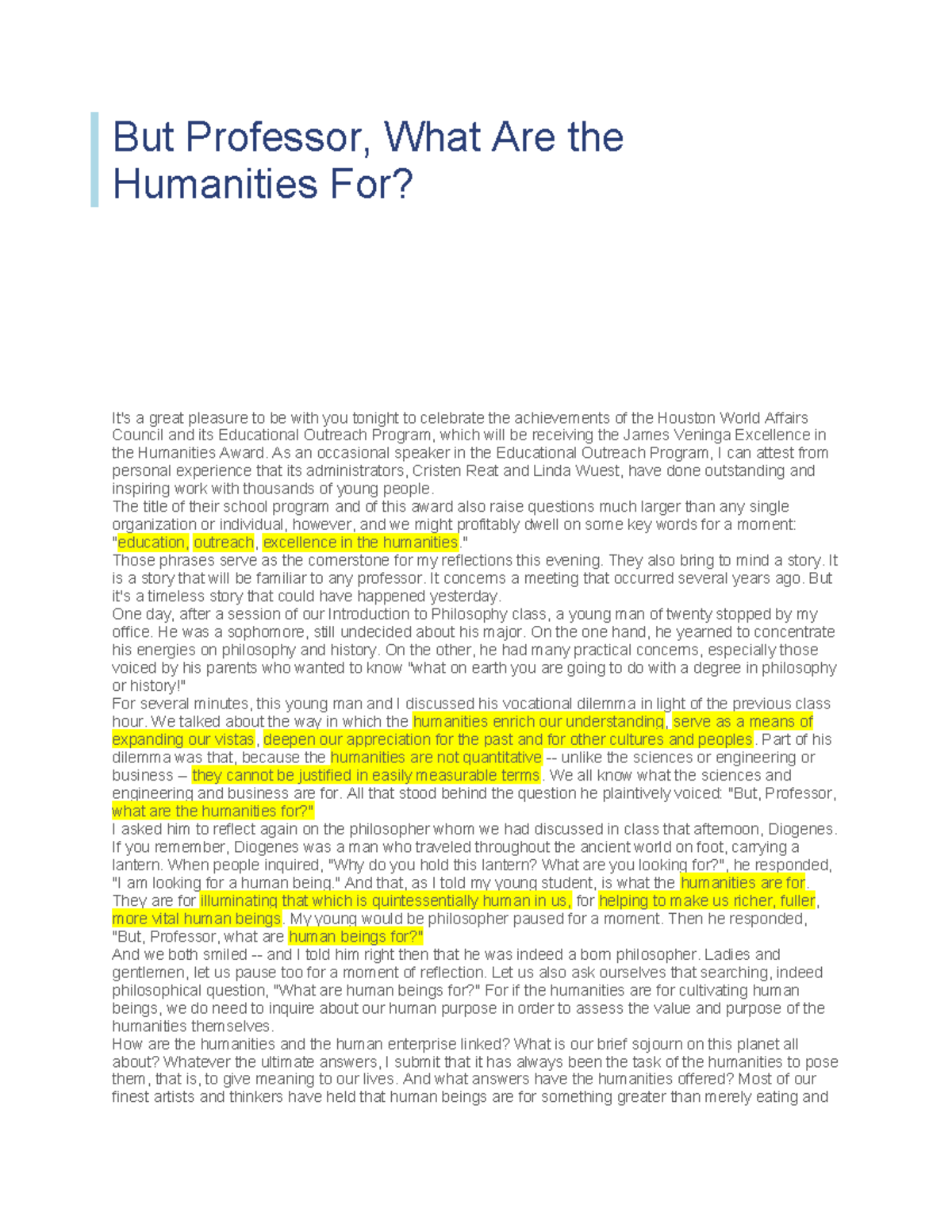 Module one humanities - assignment - But Professor, What Are the ...