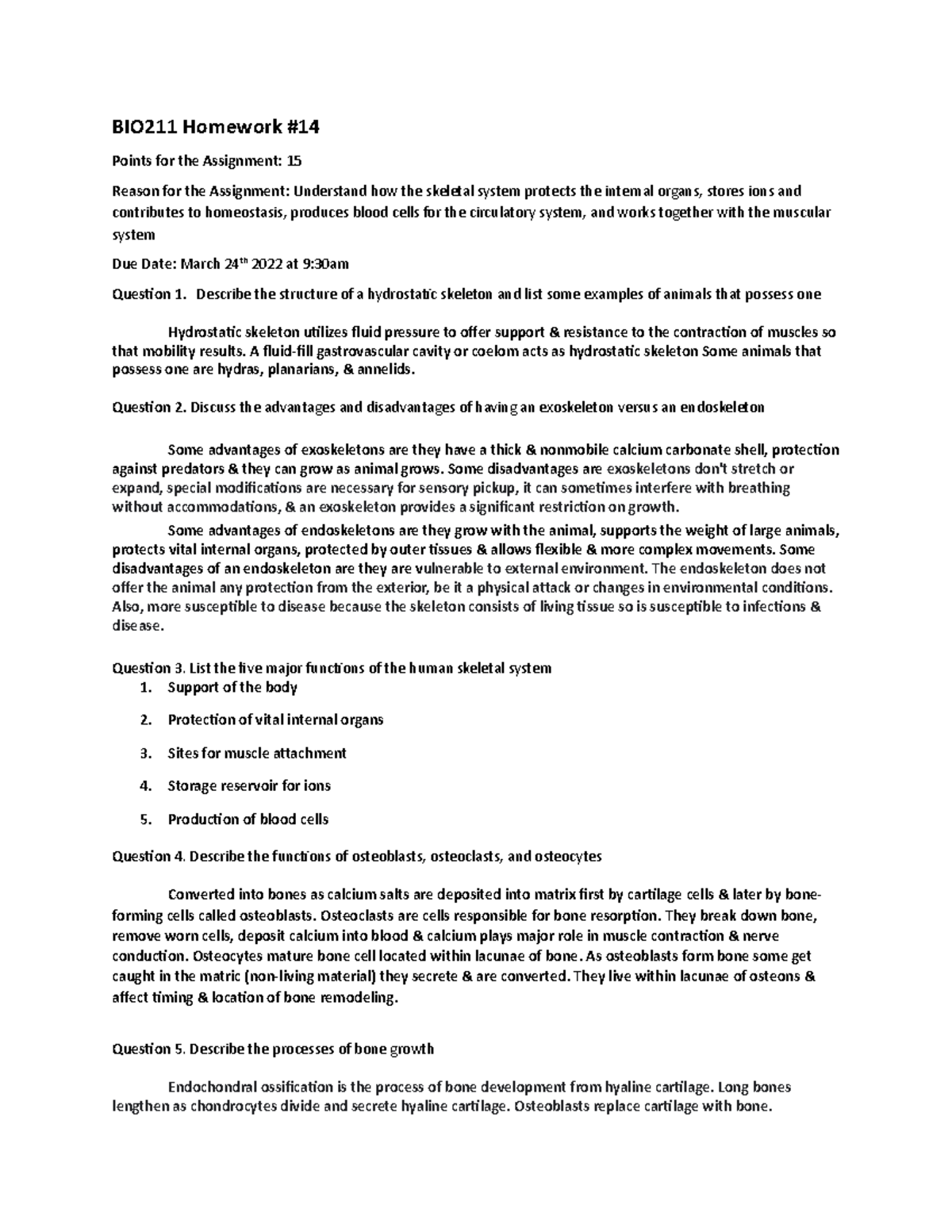 BIO 211 Homework 14 - Bio Hw - BIO211 Homework Points for the ...