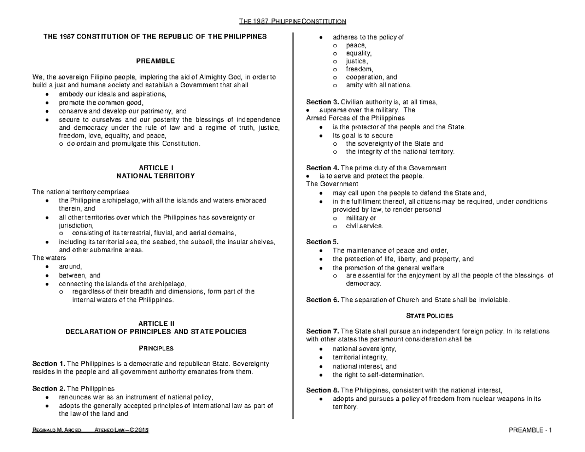 1987 Philippine Constitution summary - Readings in Philippine History ...