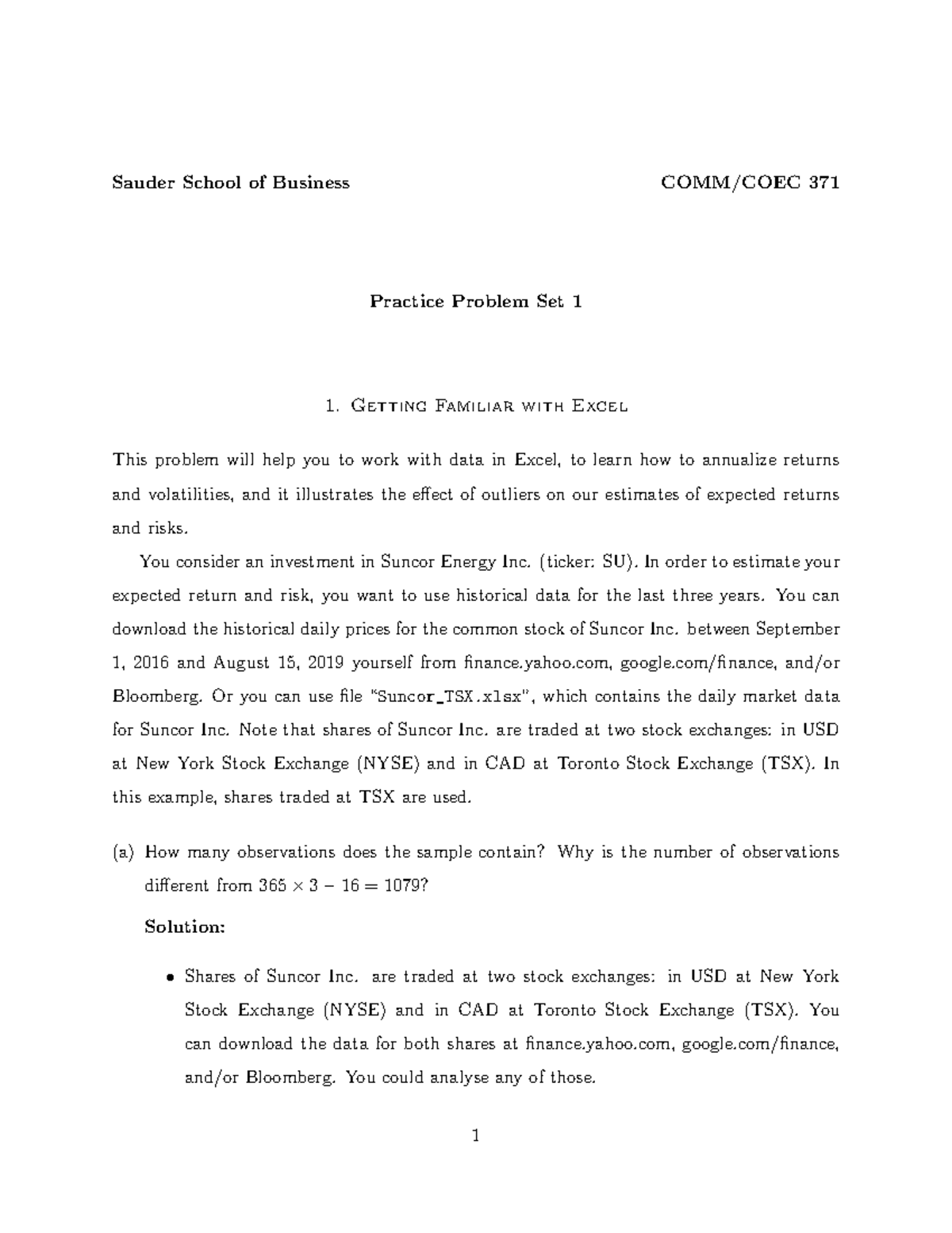 PPS1 Solutions - practice problems that will help ace the final - Sauder School of Business ...