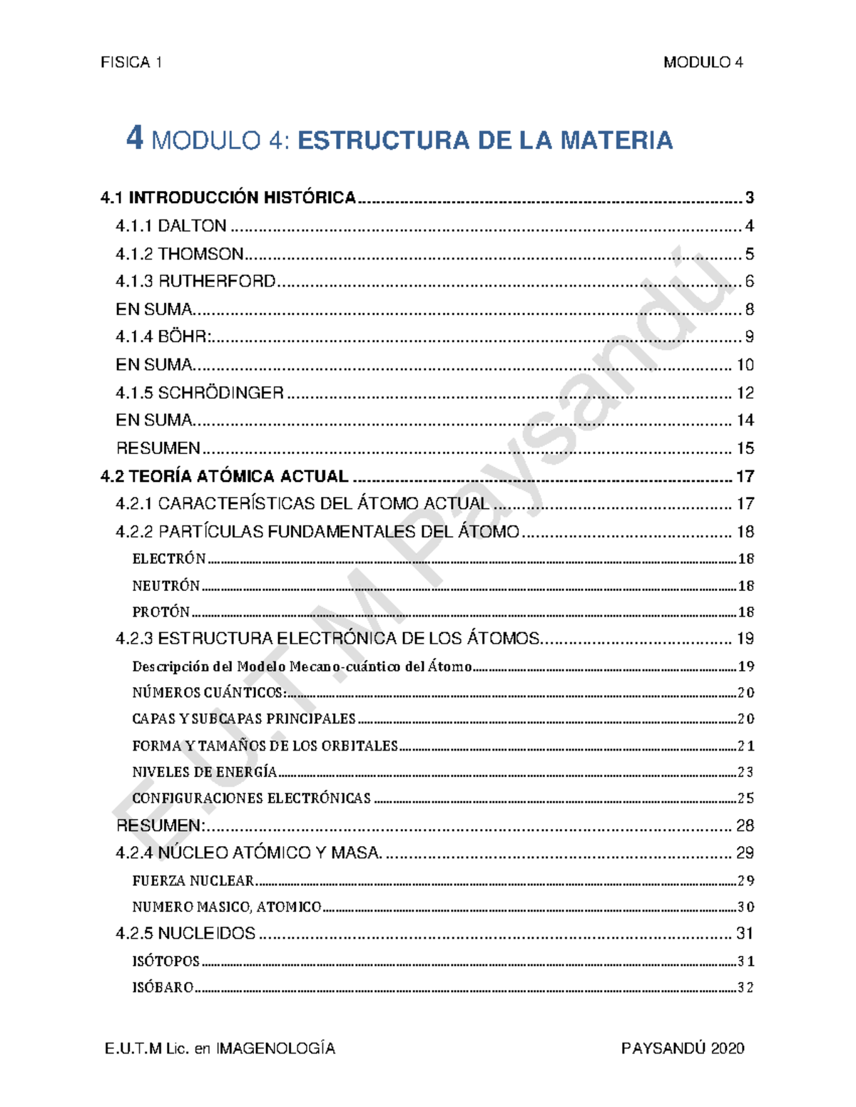 Fisica 1 modulo 4 - 2020 - Resumen Física 1 - 4 MODULO 4: ESTRUCTURA DE LA MATERIA 4 ...