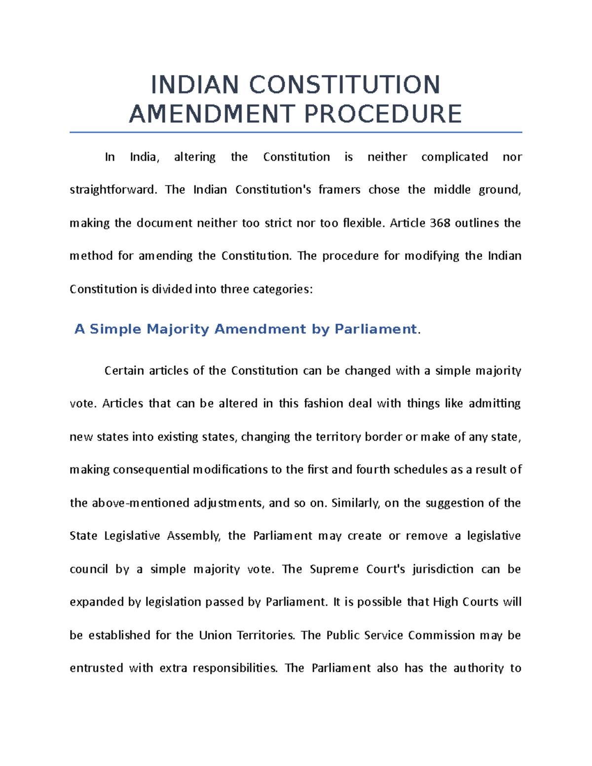 Indian Constitution Amendment Procedure - INDIAN CONSTITUTION AMENDMENT ...