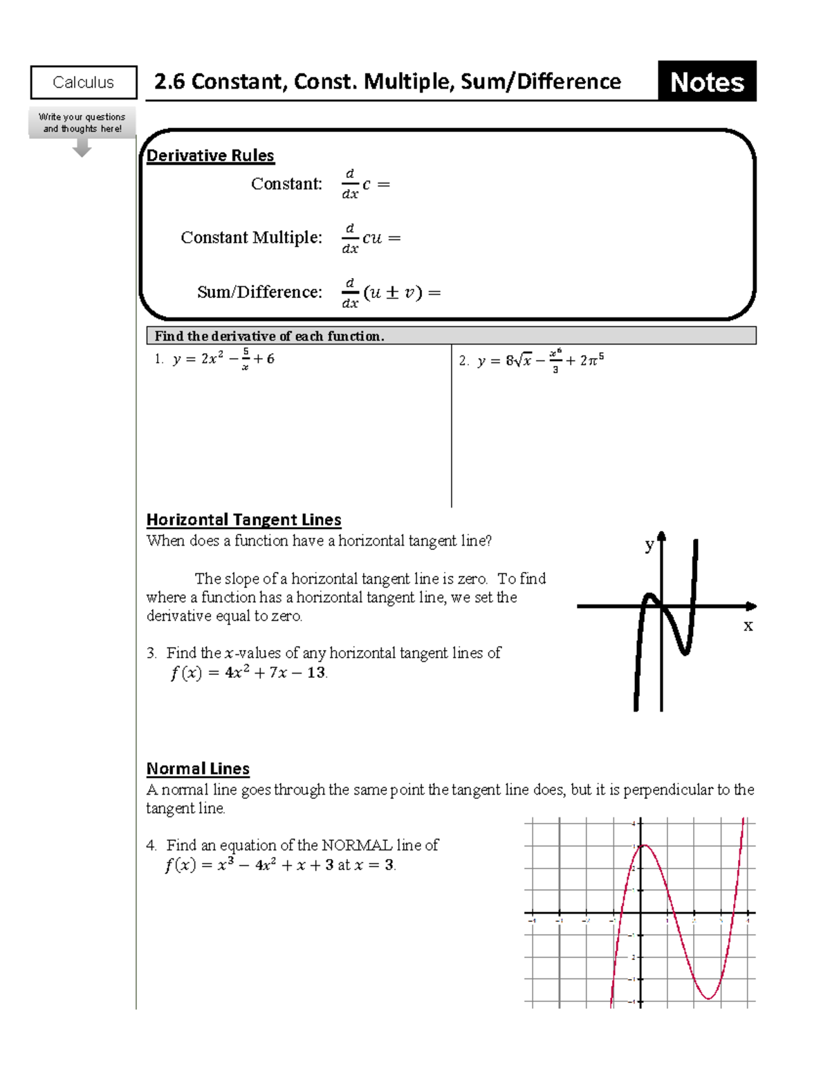Calc 2.6 Packet - Practice Materials on Chain Rule - Derivative Rules Constant: ௗ ௗ௫ 𝑐 ൌ 0 ...