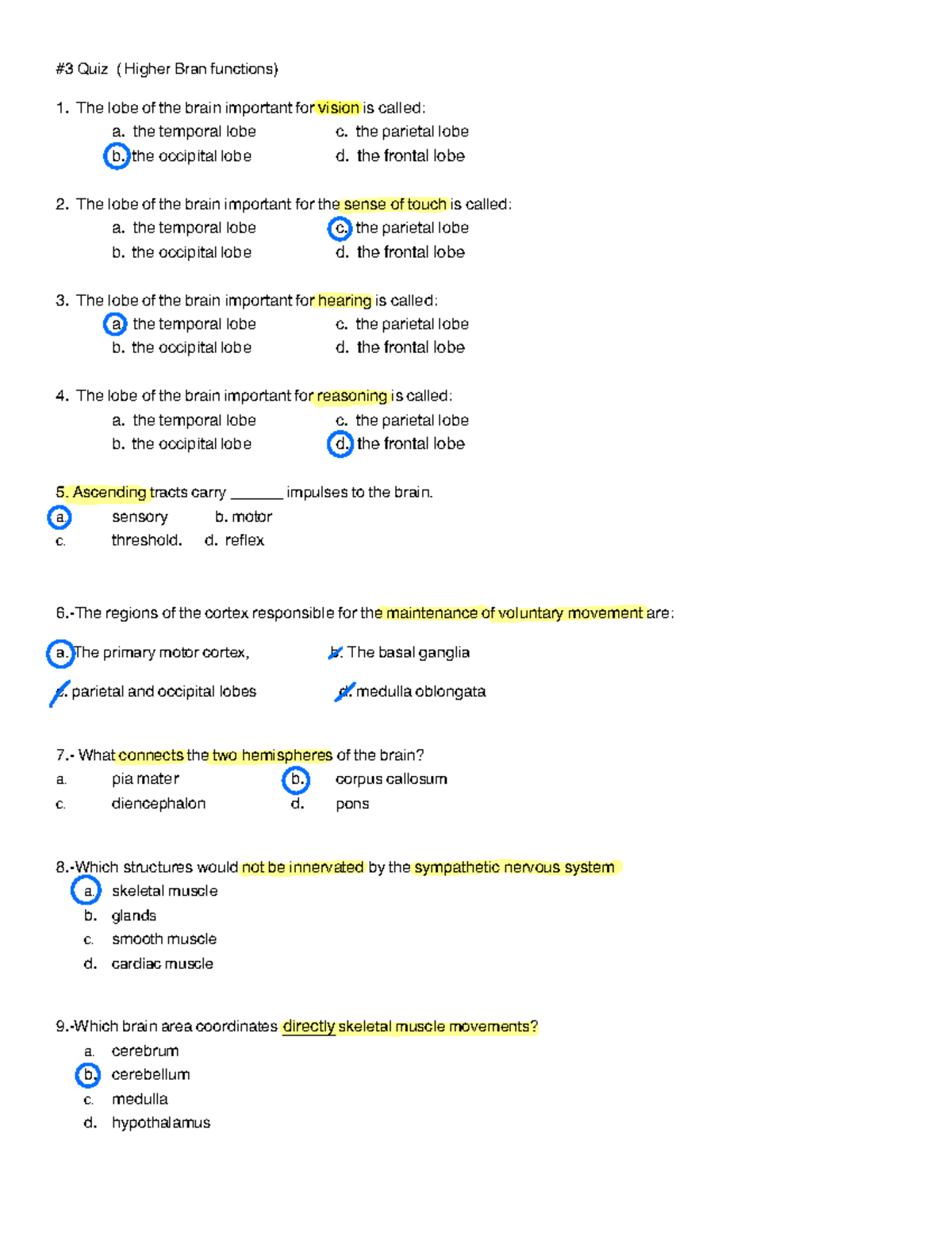 Higher Brain Functions quiz - Quiz ( Higher Bran functions) 1. The lobe ...