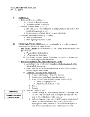 Personal Jurisdiction Outline - Long Arm Statute: Rule 4(k)(1)(A ...