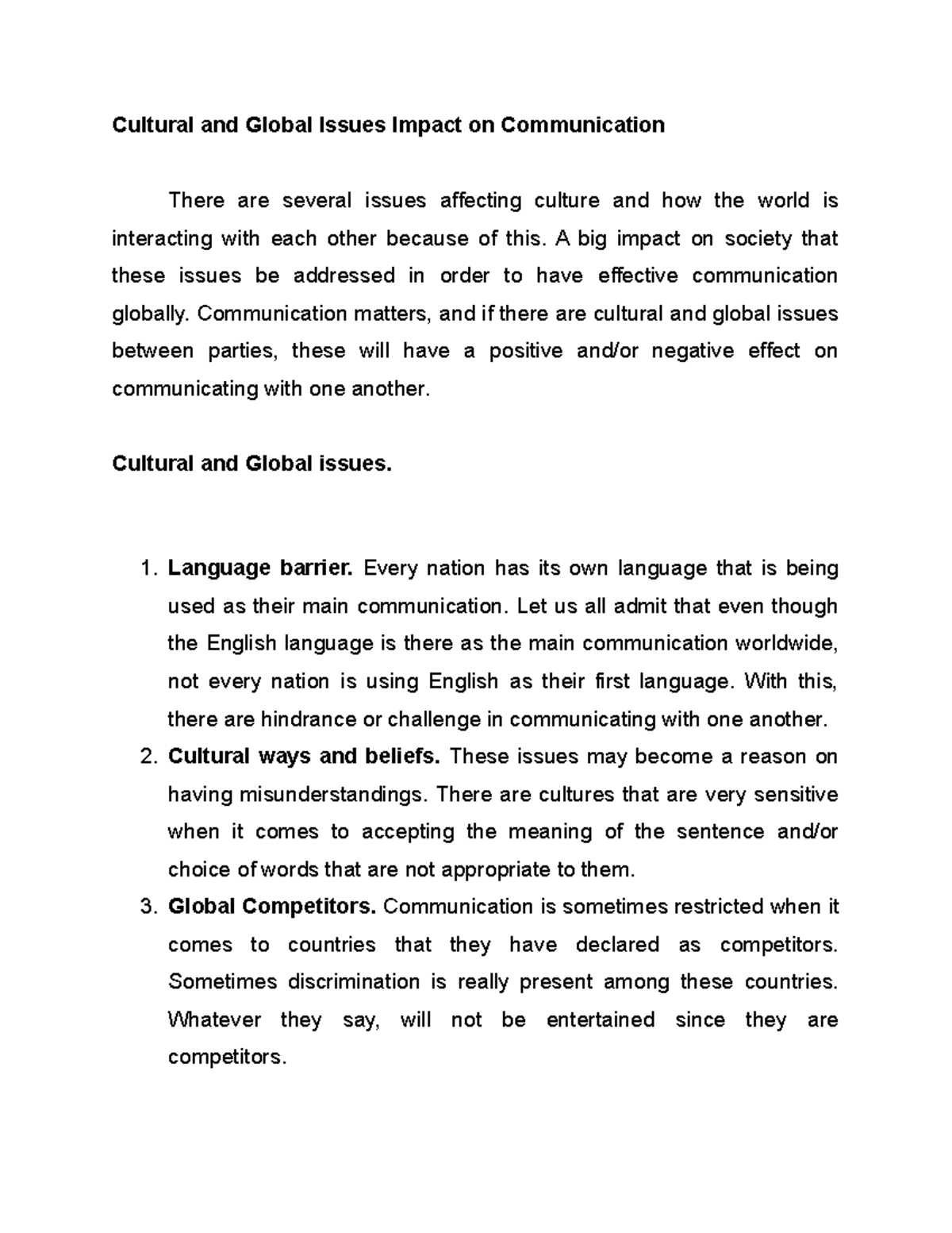 Cultural and Global Issues Impact on Communication - A big impact on ...