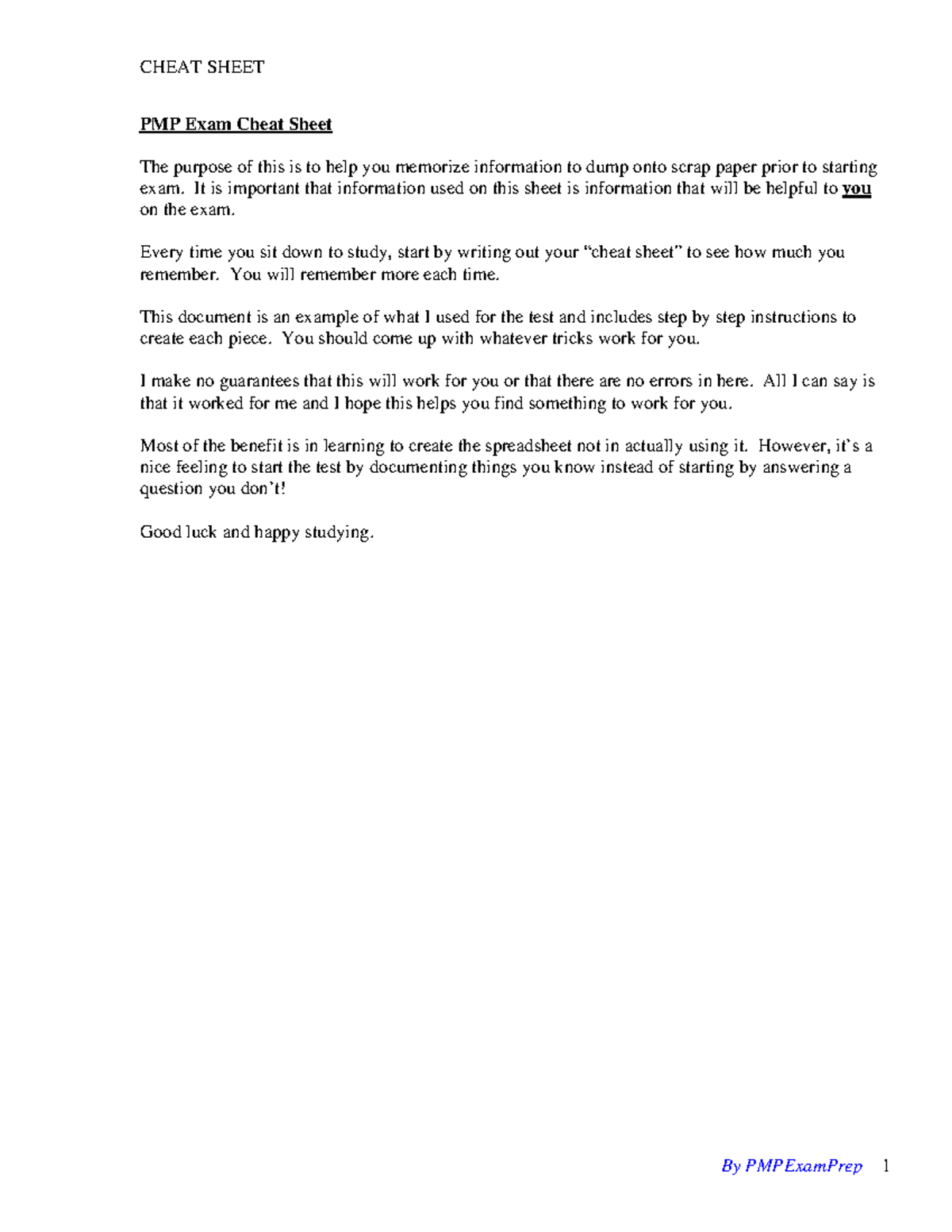 PMP Exam Cheat Sheet - Project management notes - PMP Exam Cheat Sheet ...