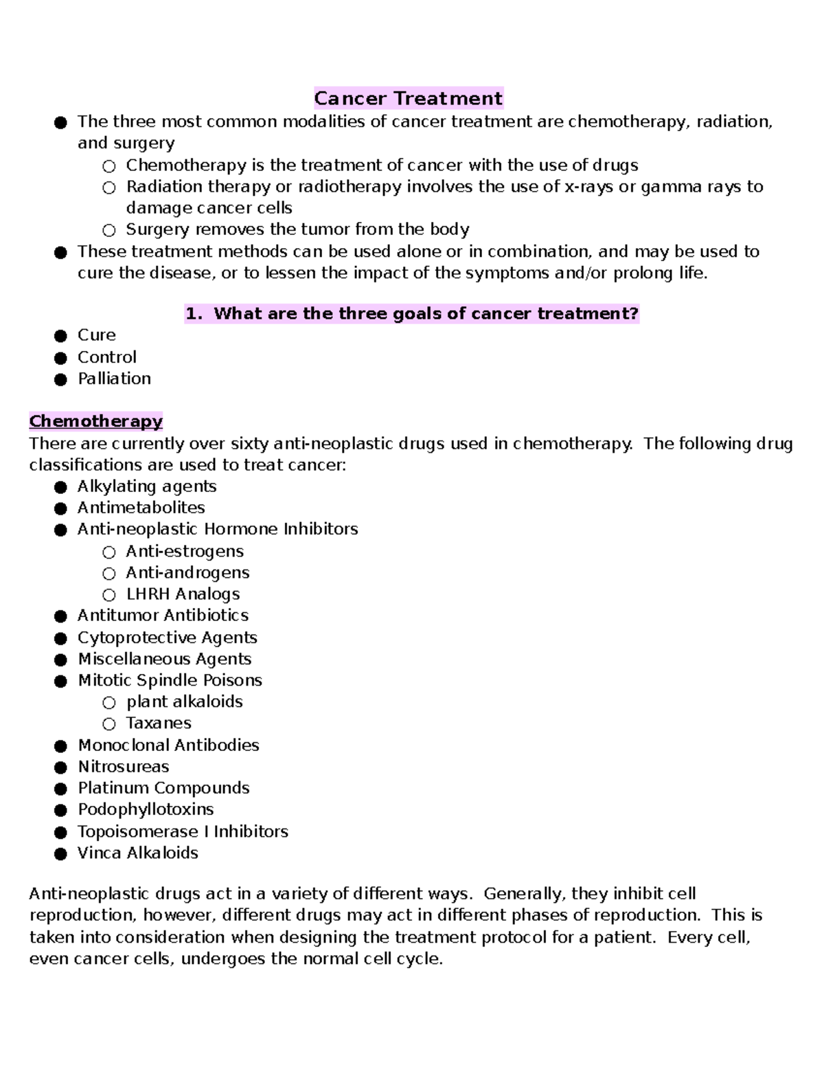 Cancer Treatment - Lecture notes Week 9 Health Sciences - Cancer ...