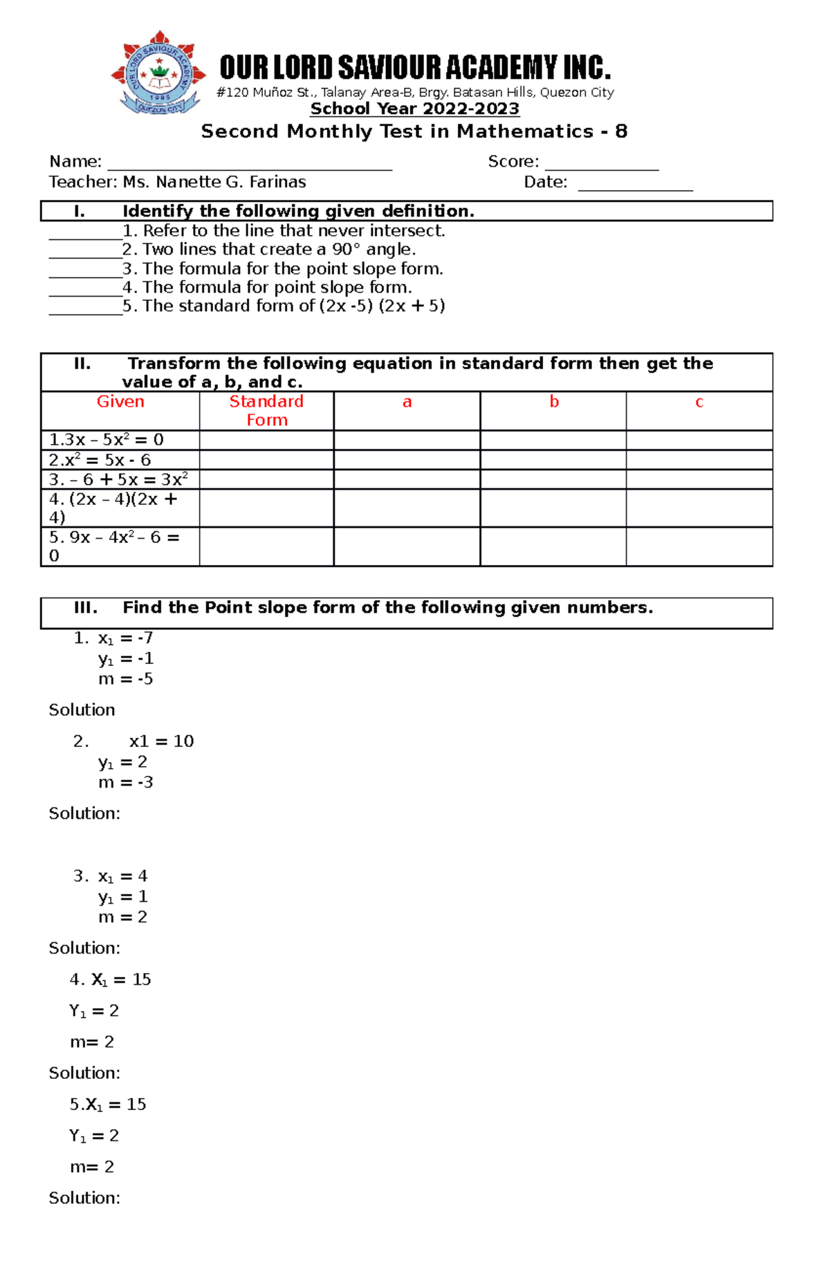 Second-Monthly-Test-in-Math-8 - OUR LORD SAVIOUR ACADEMY INC. #120 ...