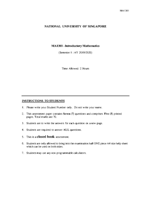 Introductory Mathematics MA1301 - NUS - StuDocu