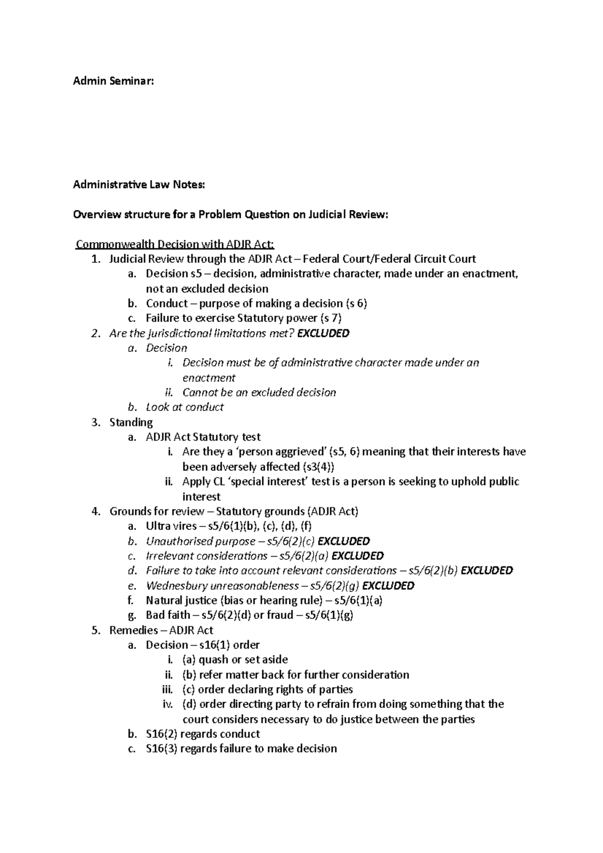 Administative Law Notes - Admin Seminar: Administrative Law Notes ...