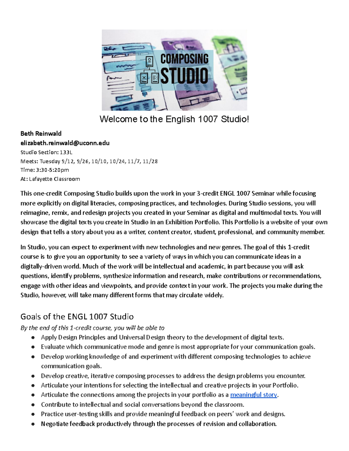 ENGL 1007 Studio Syllabus - Welcome to the English 1007 Studio! Beth ...
