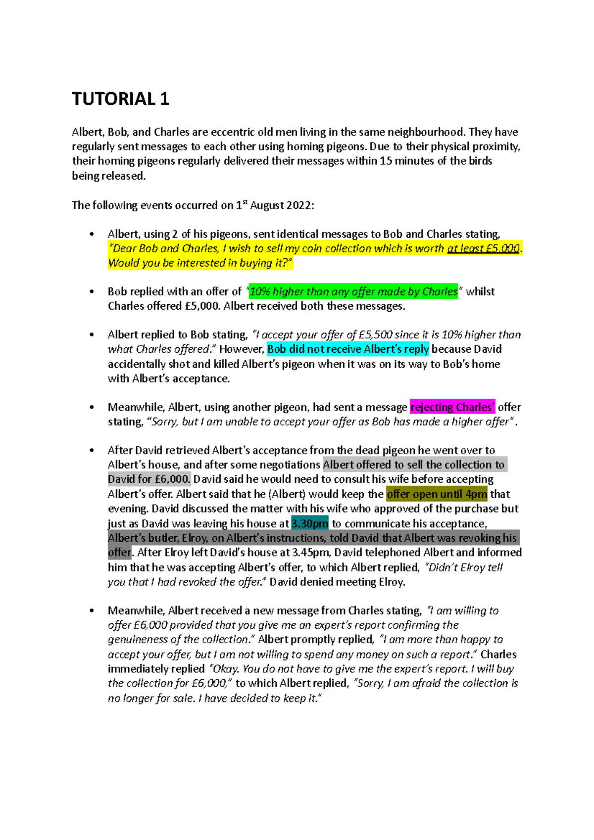 Contract Law Tuto 1 - TUTORIAL 1 Albert, Bob, and Charles are eccentric old men living in the ...