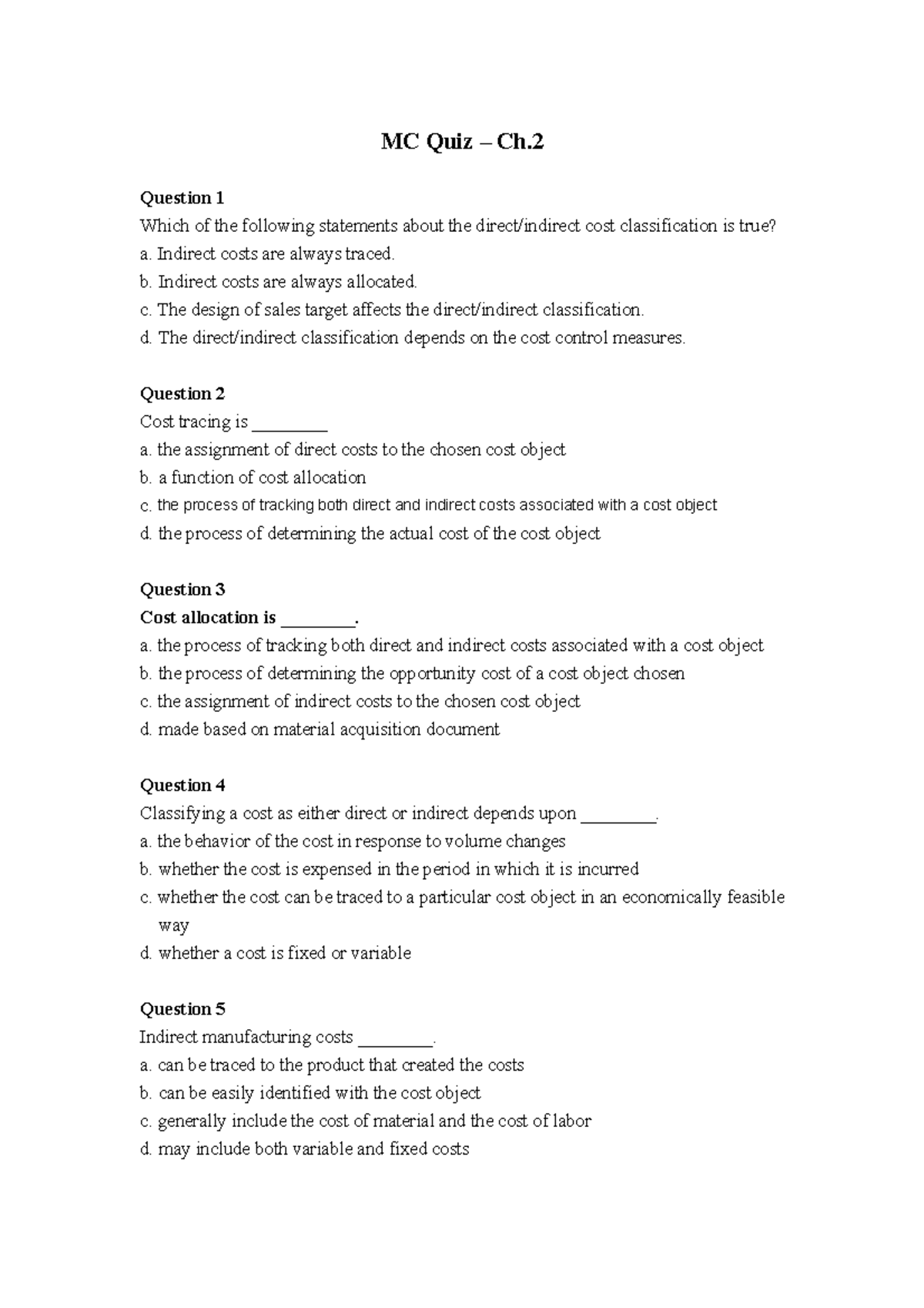 MC Quiz Chapter 2 - MC Quiz – Ch. Question 1 Which of the following ...