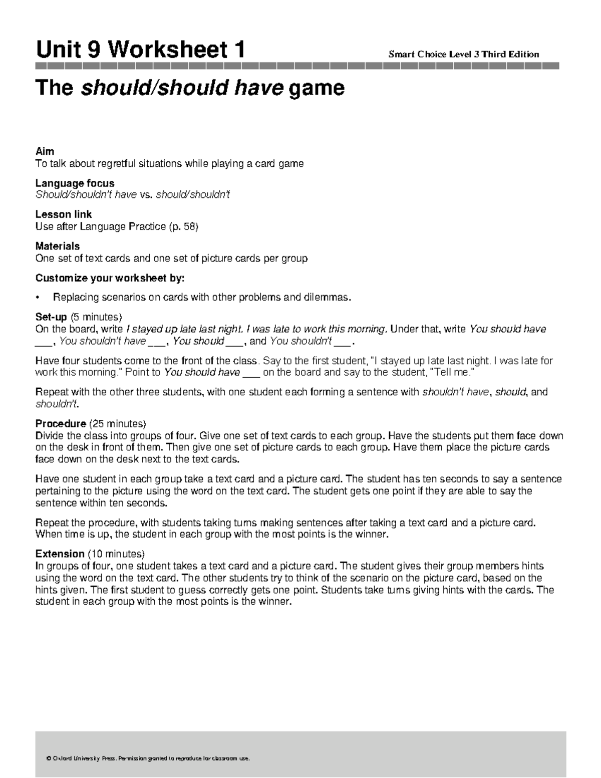 SC3e Level 3 Unit 09 Worksheet 1 - © Oxford University Press ...