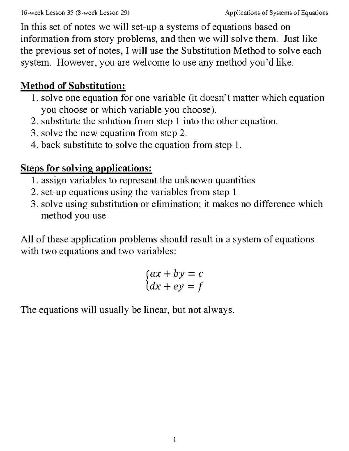Applications of Systems of Equations - In this set of notes we will set ...
