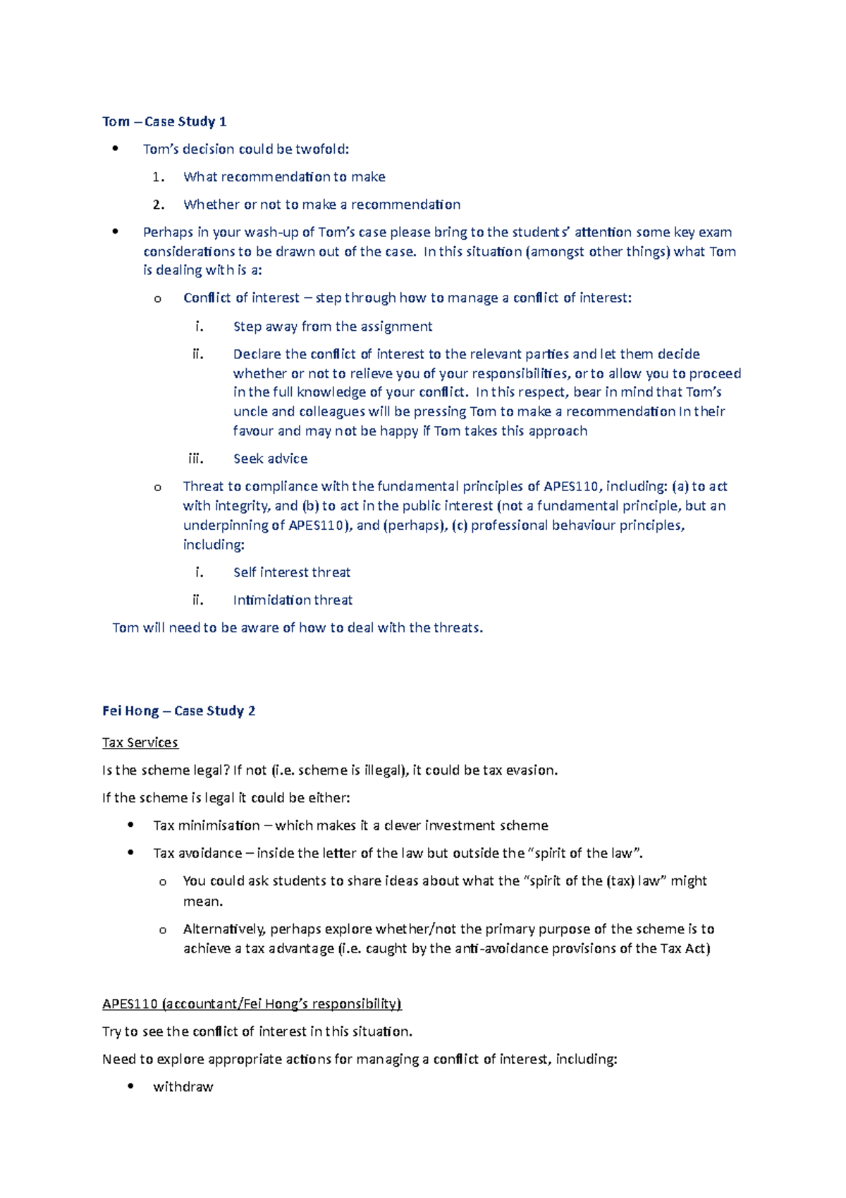 Sample Case study- Tips to analyse and formulate your answers T3 2019 - Tom – Case Study 1 Tom’s ...