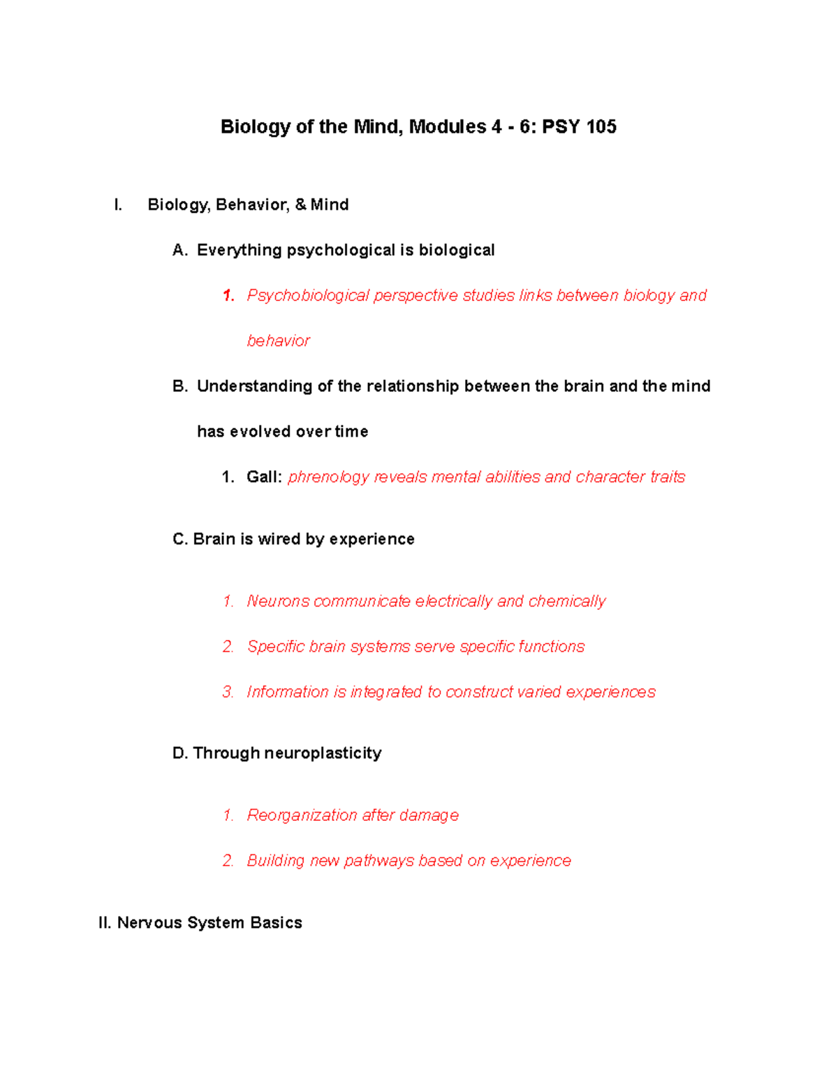 Psycology Modules 4-6 - Biology of the Mind, Modules 4 - 6: PSY 105 I ...