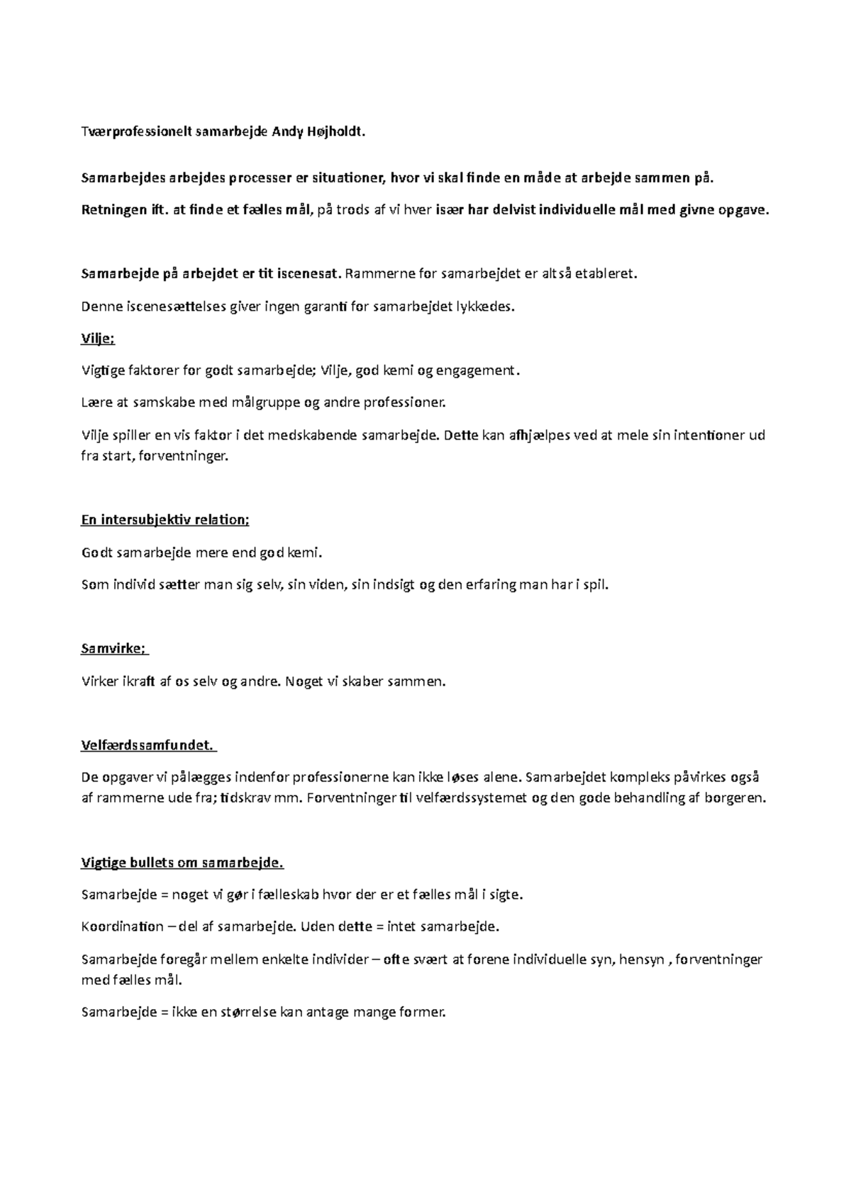 Tværprofesionelt samarbejde notetr andy højholdt - Tværprofessionelt ...
