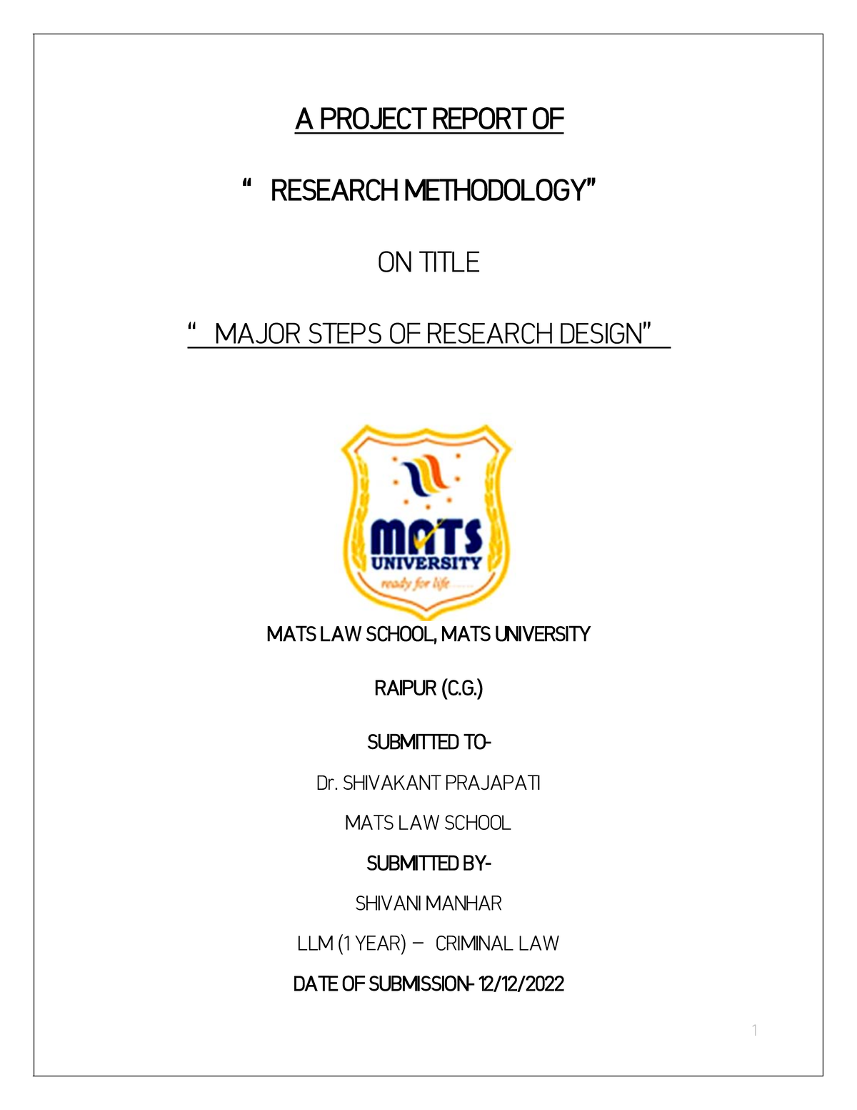 RM - Project work on Research Methodology - A PROJECT REPORT OF ...