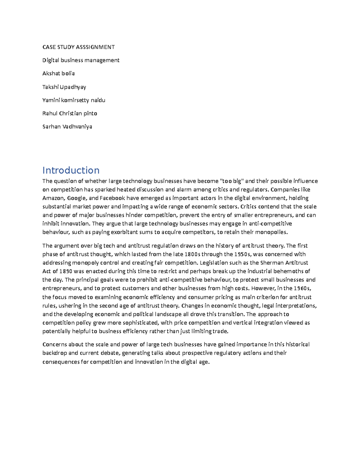 CASE Study Asssignment - BUS1500 - Humber College - Studocu