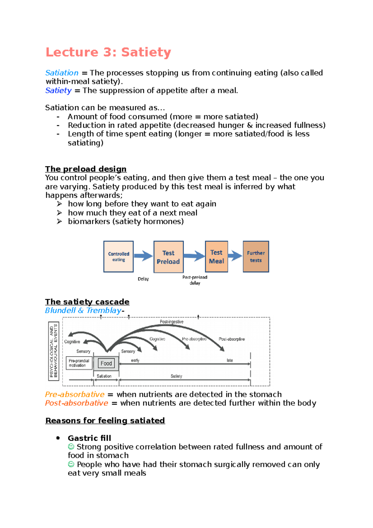 Lecture 3- Satiety - Module convenor: Dr Martin Yeomans - Lecture 3 ...