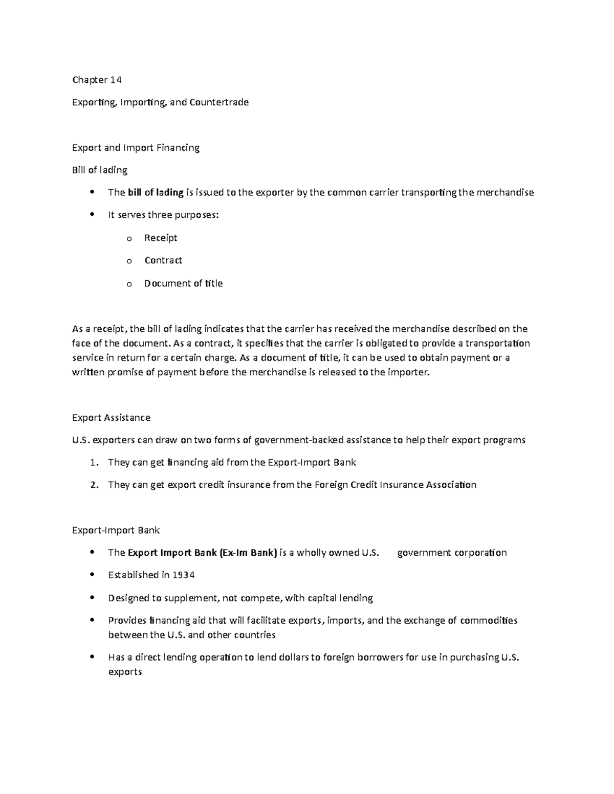 Chapter 14 Lecture Notes 5 - Chapter 14Exporting, Importing, and ...