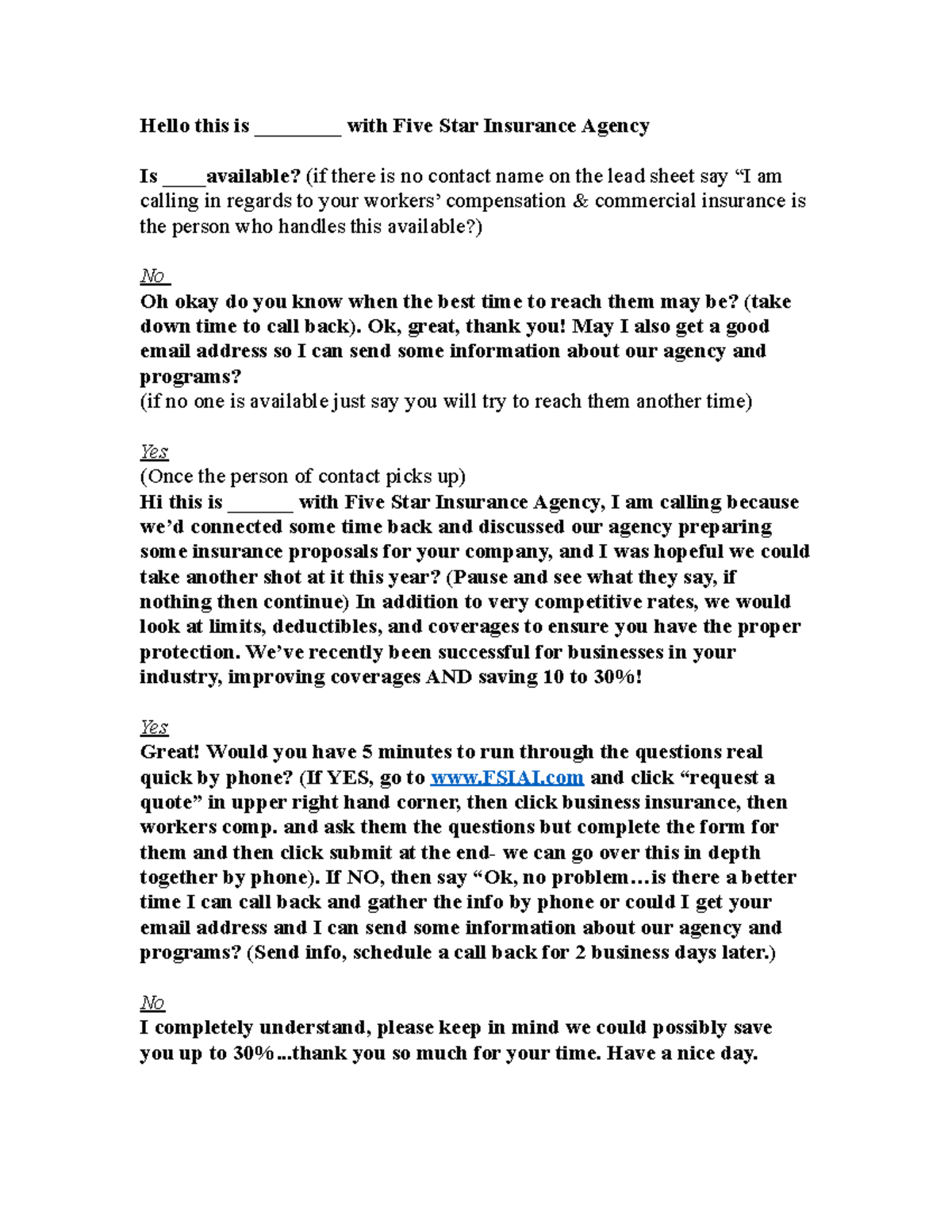 Telemarketing script revised Jan 2020 - Hello this is ________ with ...