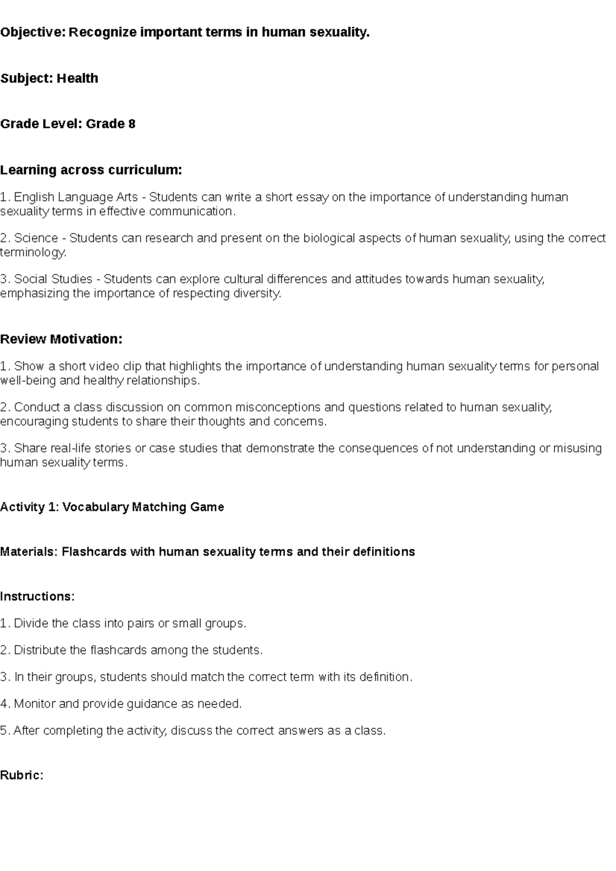 Lesson plan - Hope you like it - Objective: Recognize important terms ...