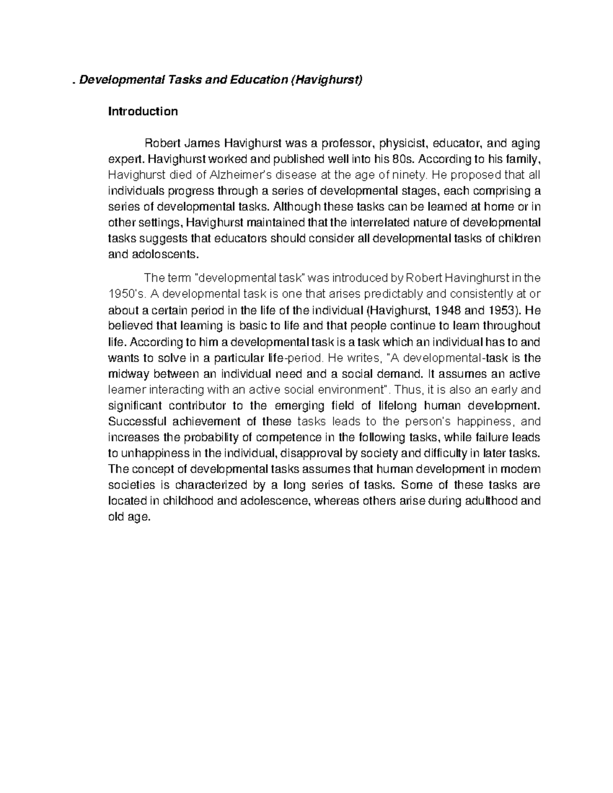 Developmental task - Developmental Tasks and Education (Havighurst ...
