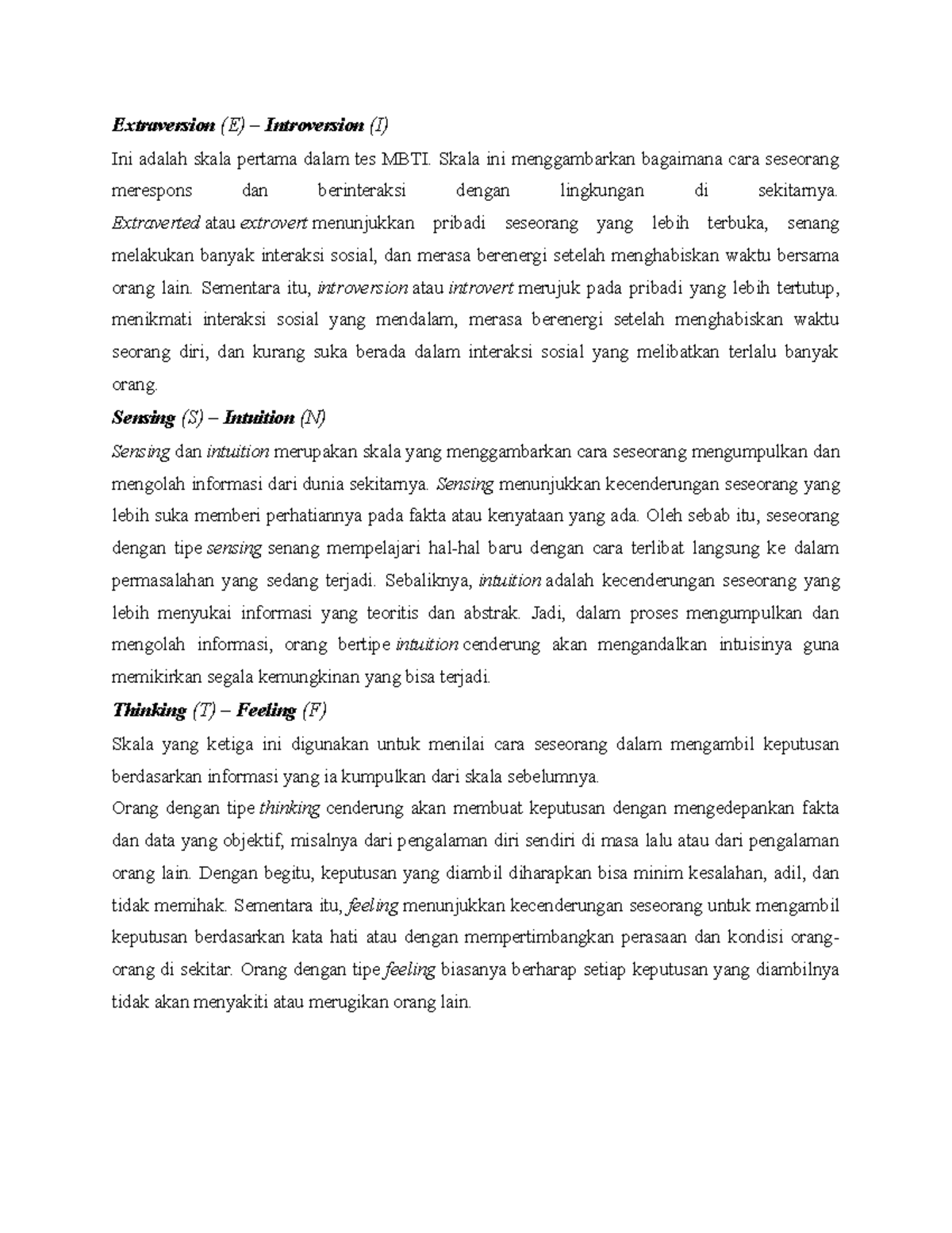 Manfaat MBTI - sudah cukup baik - Extraversion (E) – Introversion (I ...