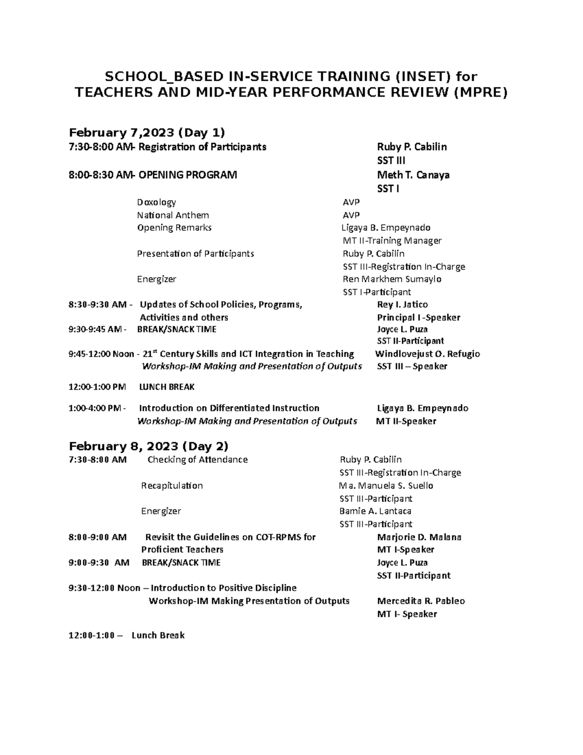 NSET- Activities - SCHOOL_BASED IN-SERVICE TRAINING (INSET) for ...