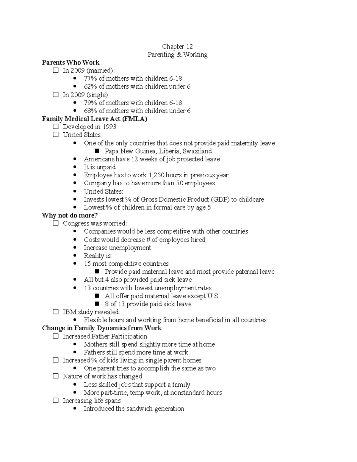 Chapter 12 Notes - Chapter 12 Parenting & Working Parents Who Work In ...