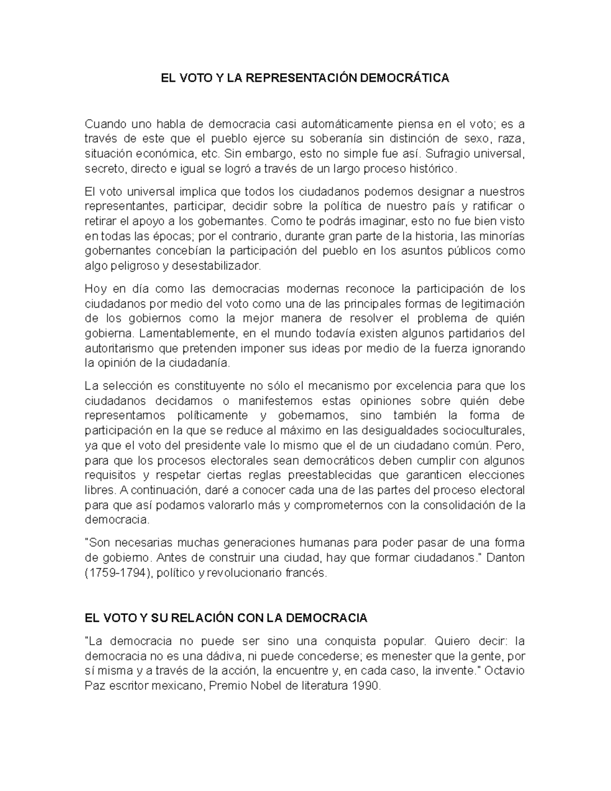 El voto y la representacion democratica - EL VOTO Y LA REPRESENTACIÓN ...