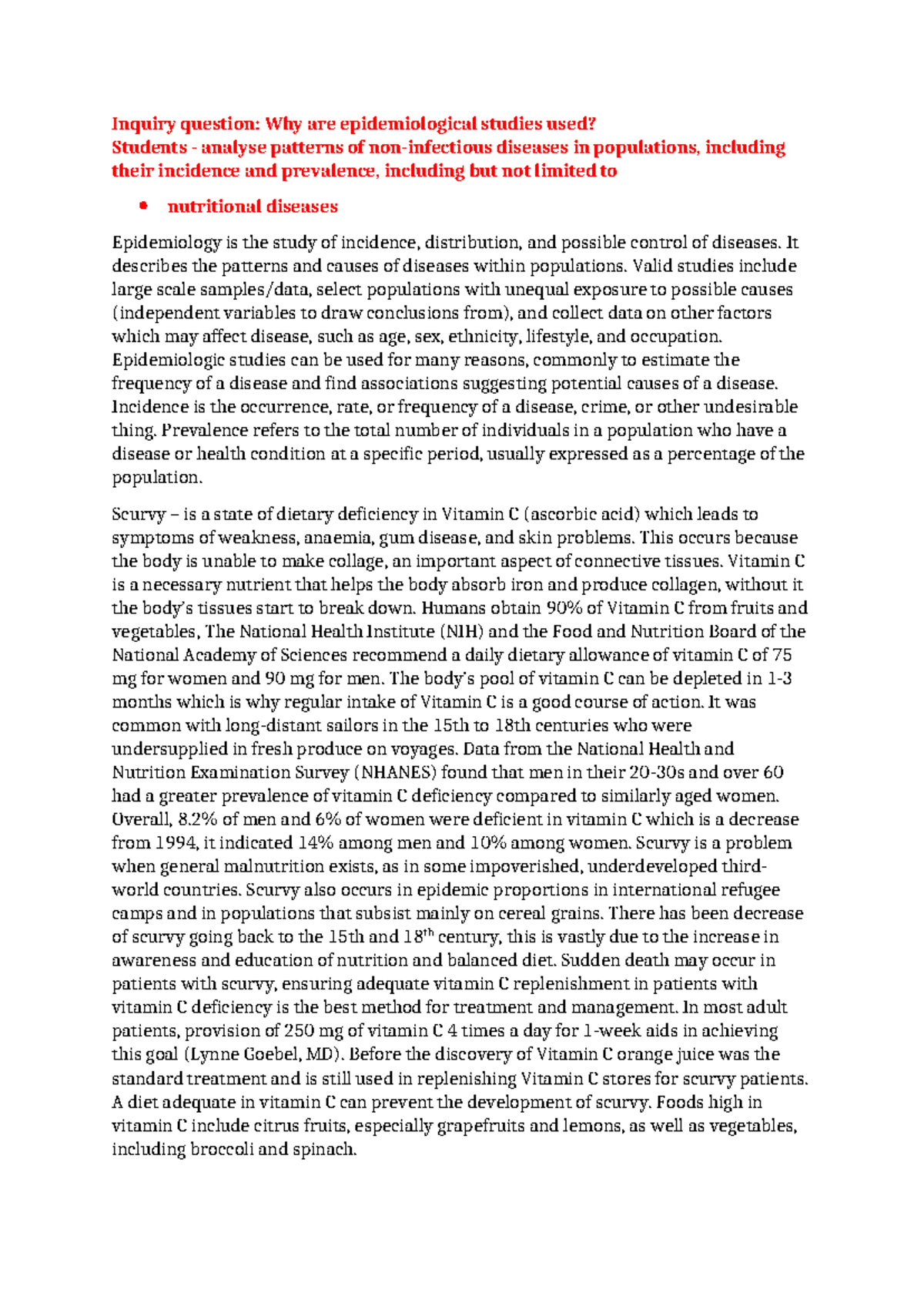 Biology - Inquiry question: Why are epidemiological studies used ...